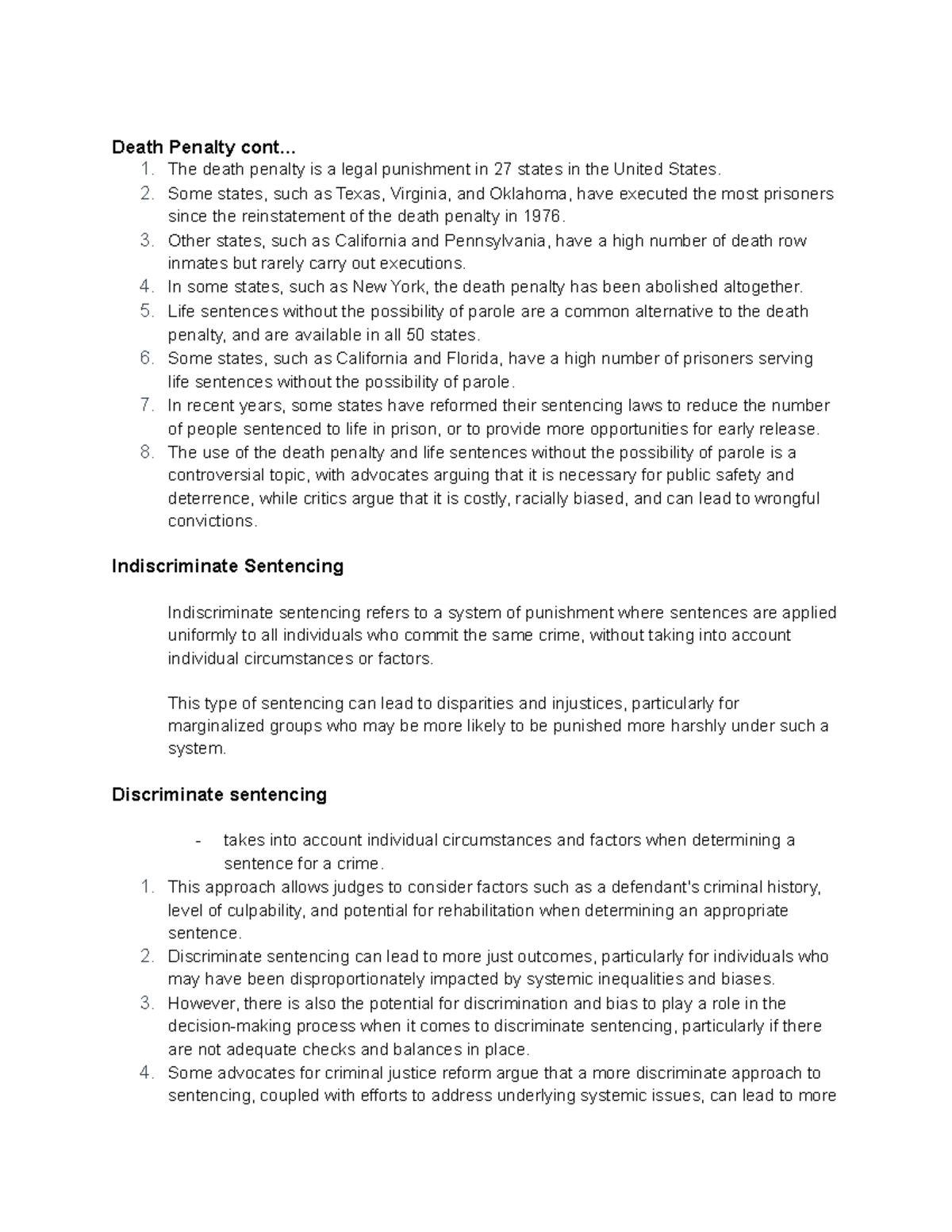 Death Penalty and Life sentencing notes - Death Penalty cont... 1. The ...