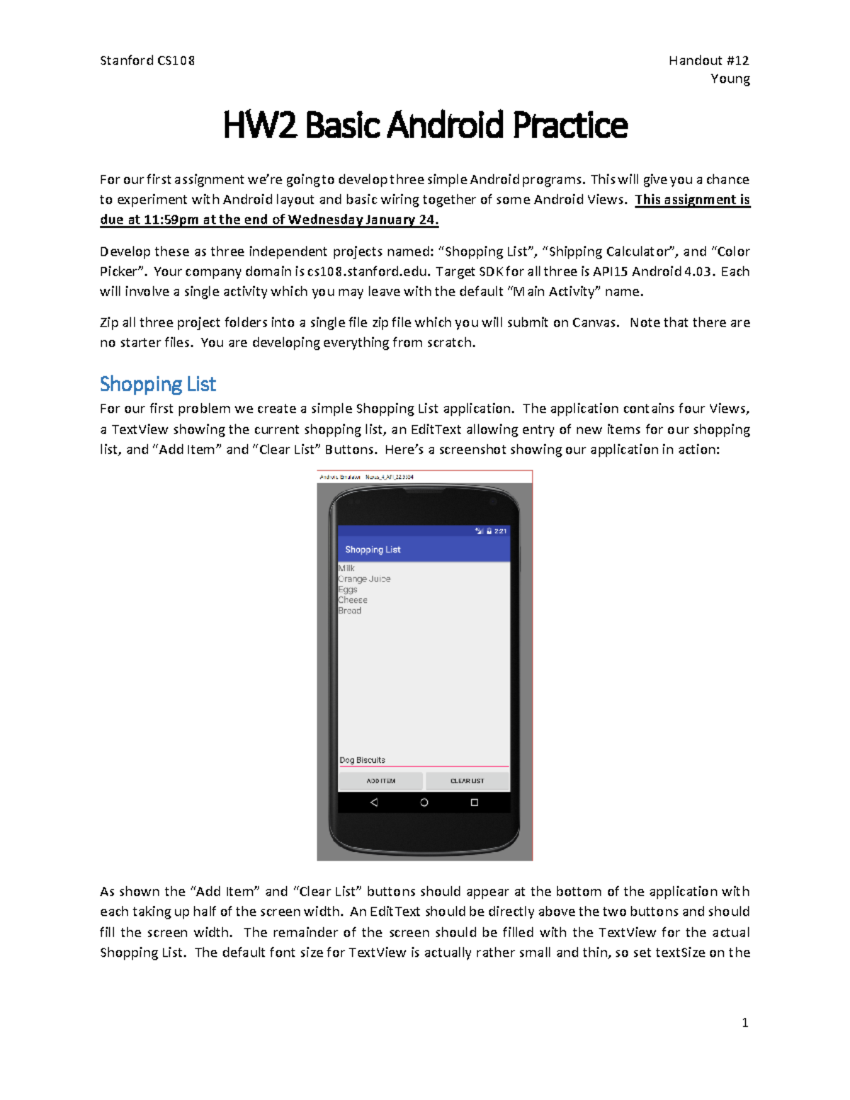 HW2 Basic Android Practice - This will give you a chance to experiment ...