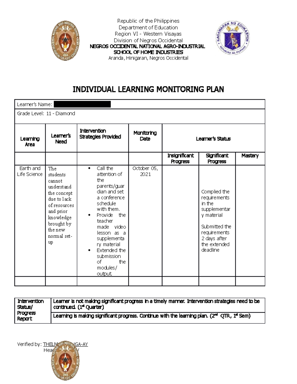 Individual learning monitoring plan 1 - Republic of the Philippines ...
