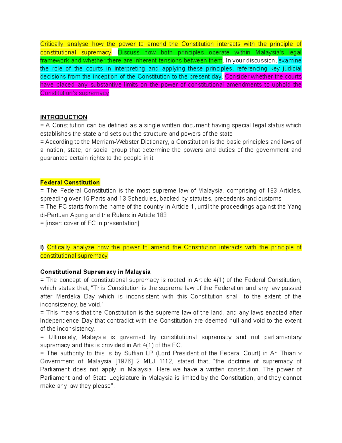 Consti Presentation - Critically analyse how the power to amend the ...