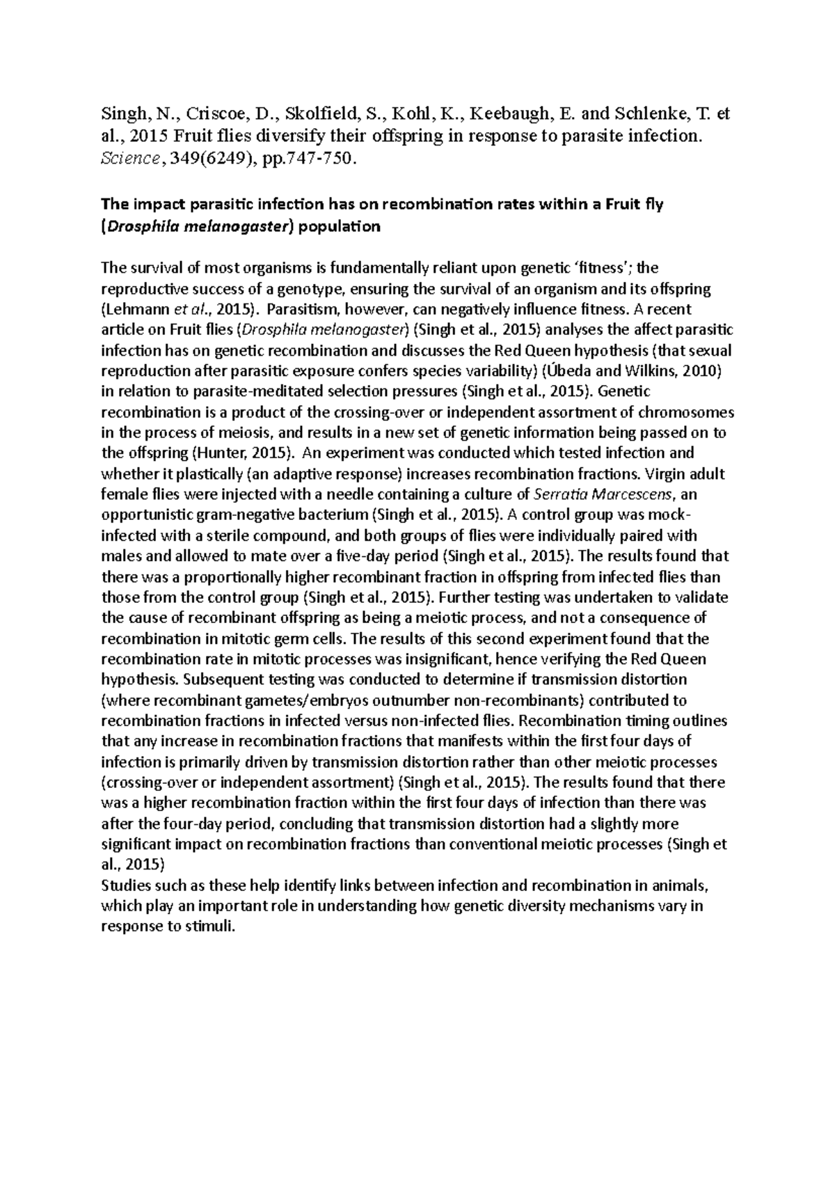 Scientific paper summary - BIOL1030 - UQ - Studocu