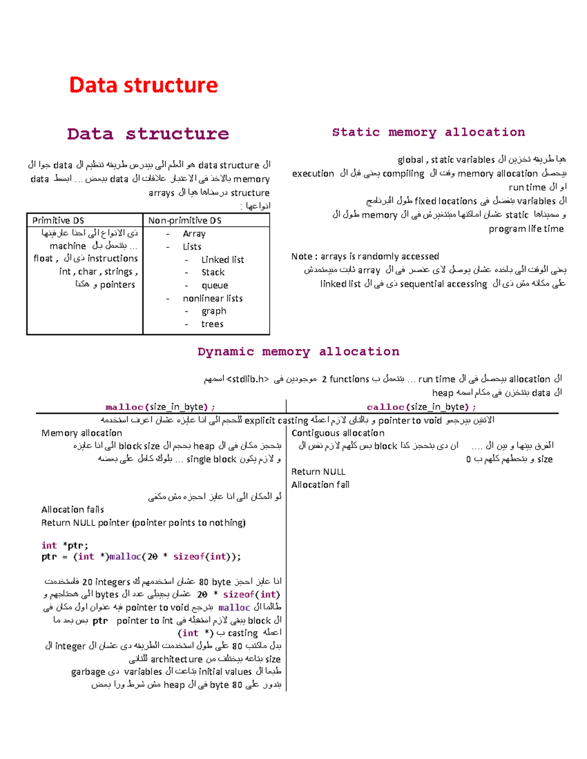 Week7 data structure (linked list) - Data structure Data structure جوا الdataهو العلم الى بيدرس ...