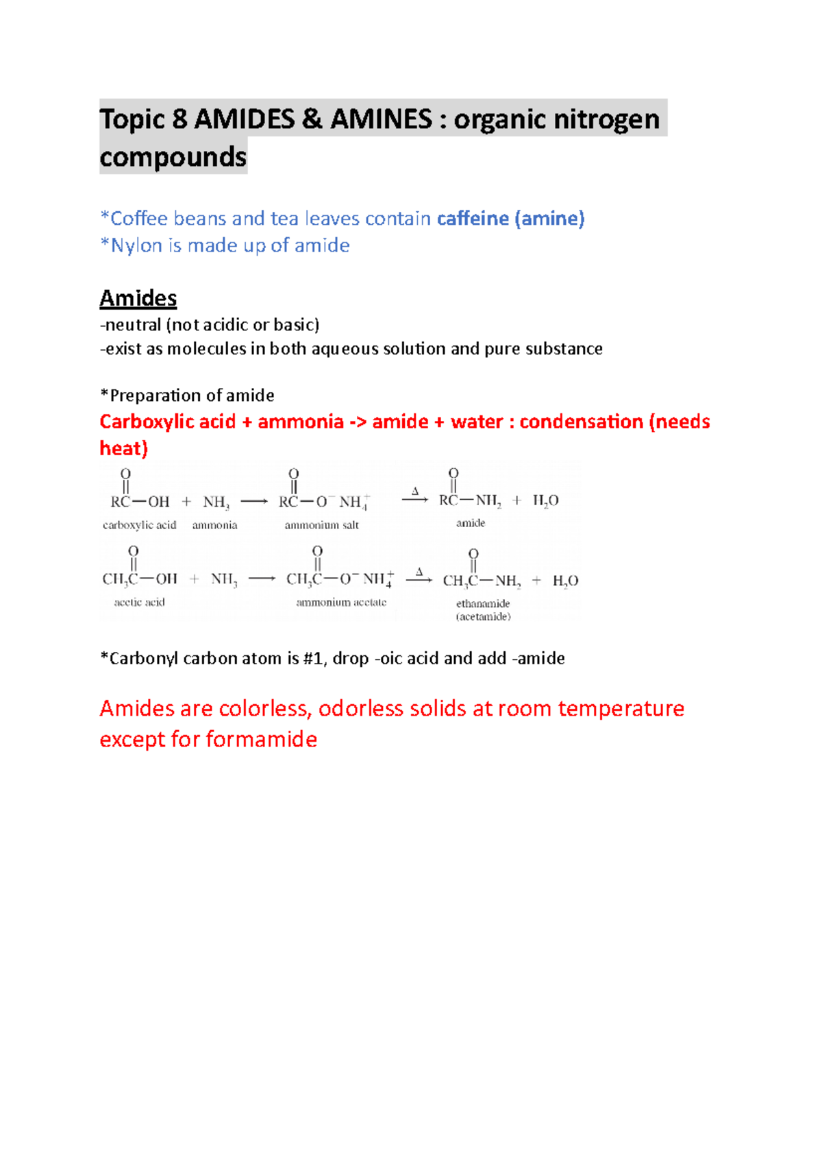 Summary-Final - Amides, amines, amino acids, enzymes, metals ...
