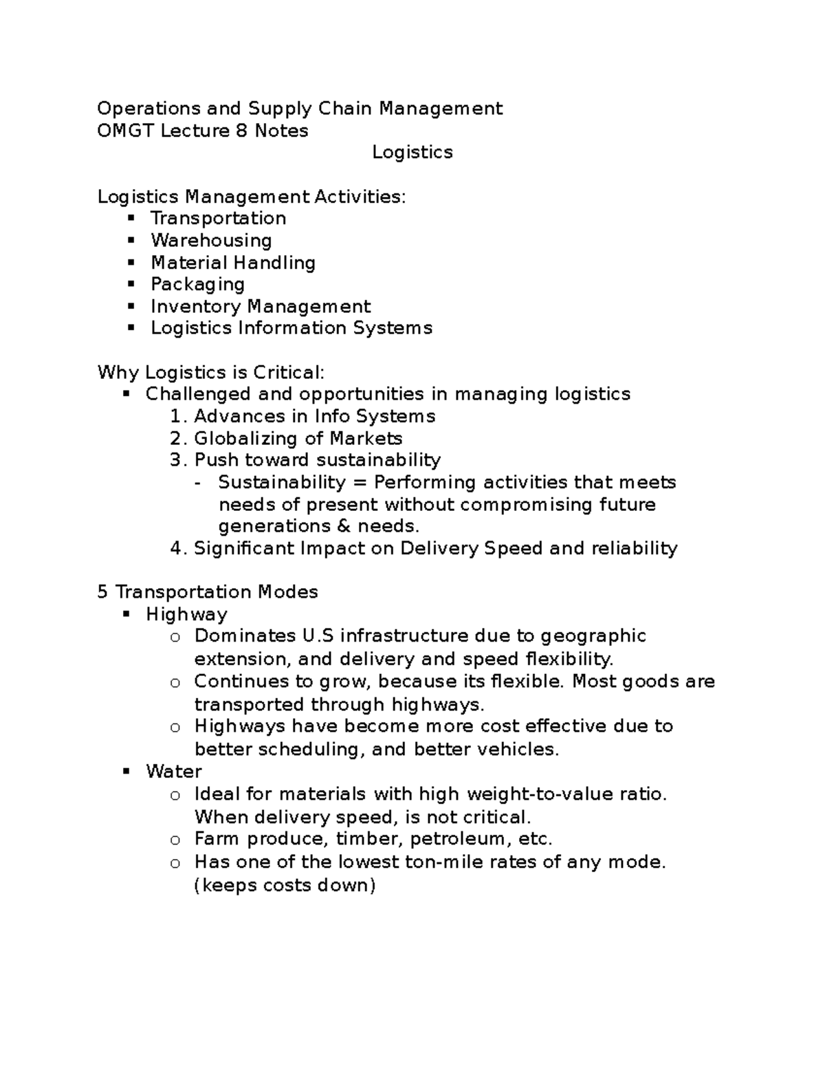 OMGT Lecture 8 Notes - Operations and Supply Chain Management OMGT ...