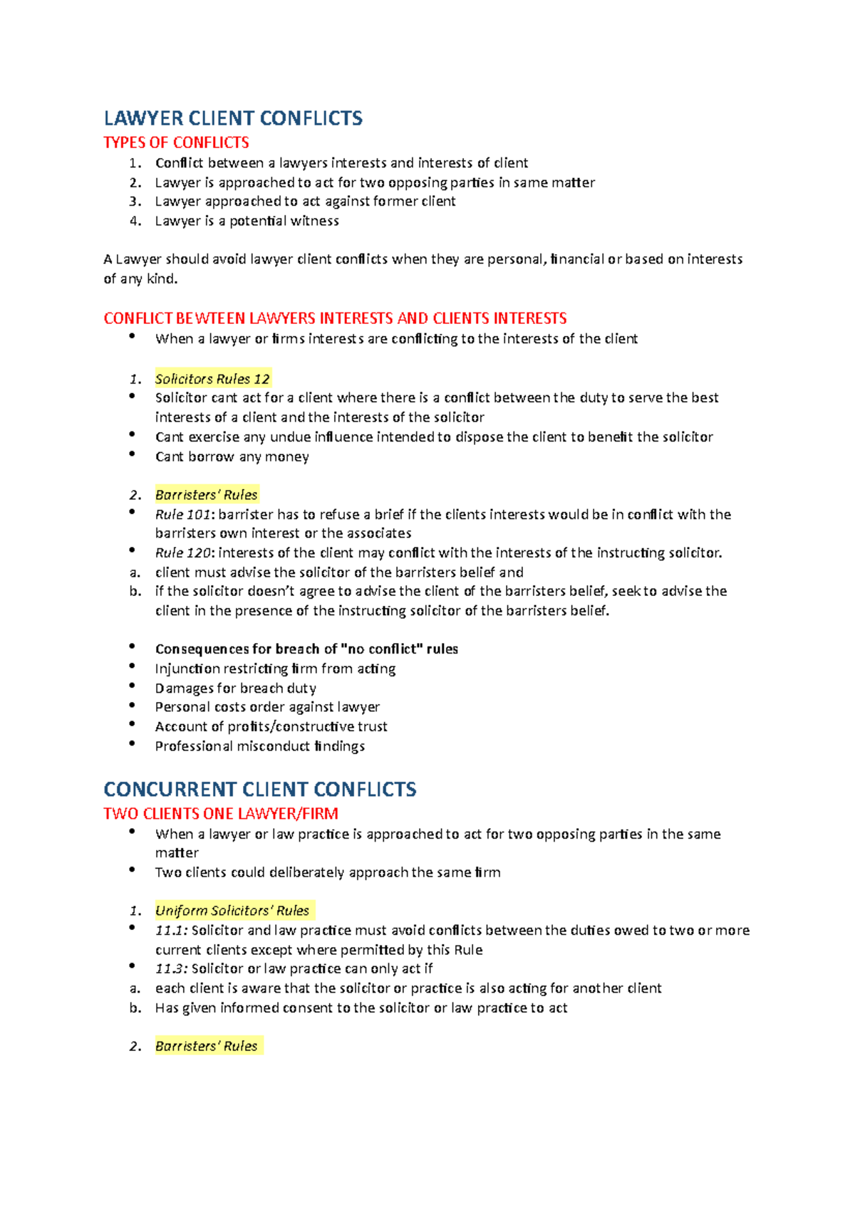 Week 5 - laws1100 - lawyer client conflicts, concurrent conflicts and ...