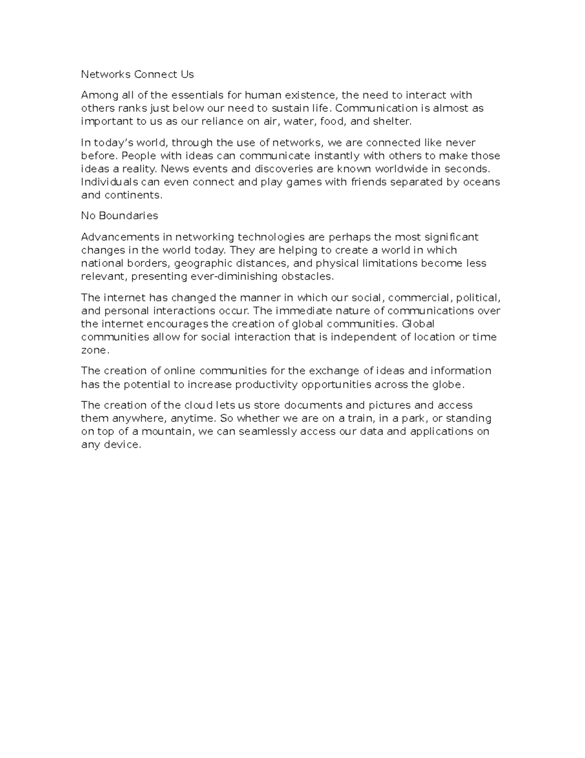 CCNA1 - Material didáctico. - Networks Connect Us Among all of the ...