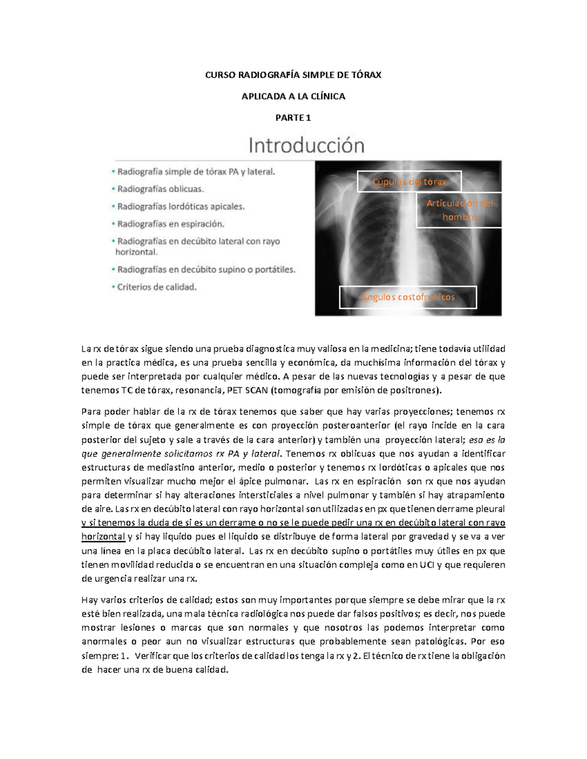 Curso Radiografía Simple DE Tórax Terminado - CURSO RADIOGRAFÕA SIMPLE DE T”RAX APLICADA A LA ...