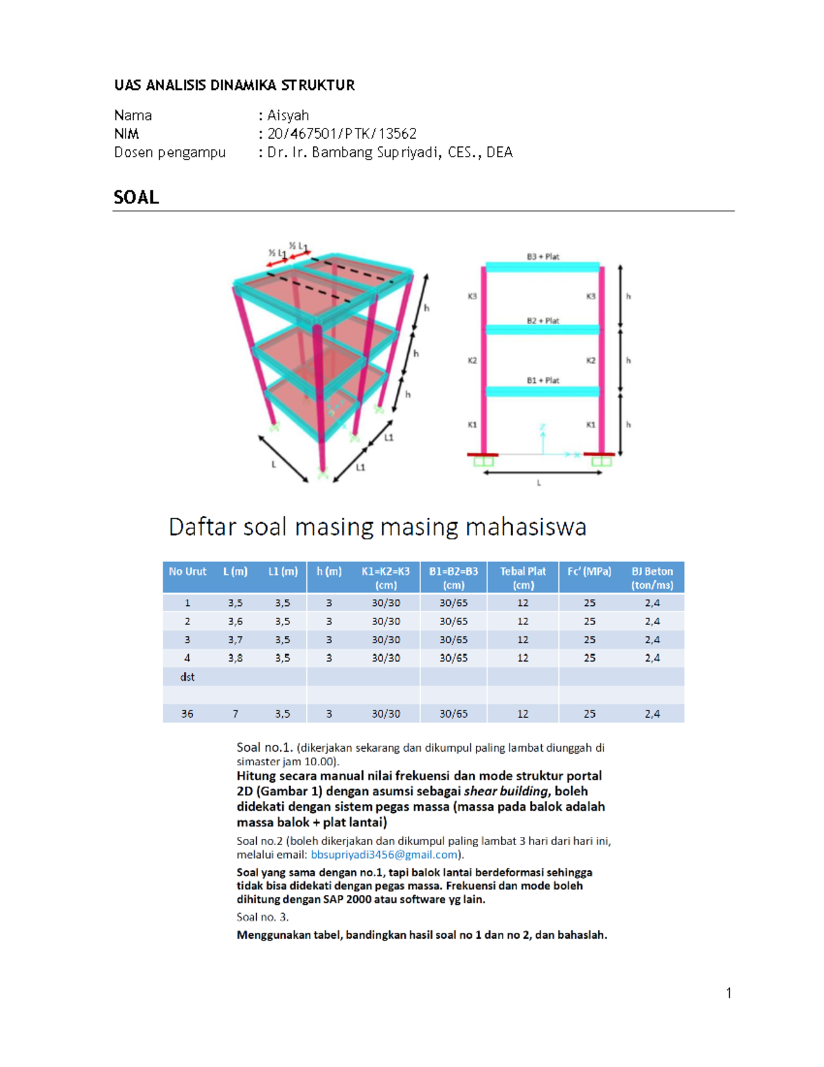 Structural Dynamic - ... - UAS ANALISIS DINAMIKA STRUKTUR Nama : Aisyah ...
