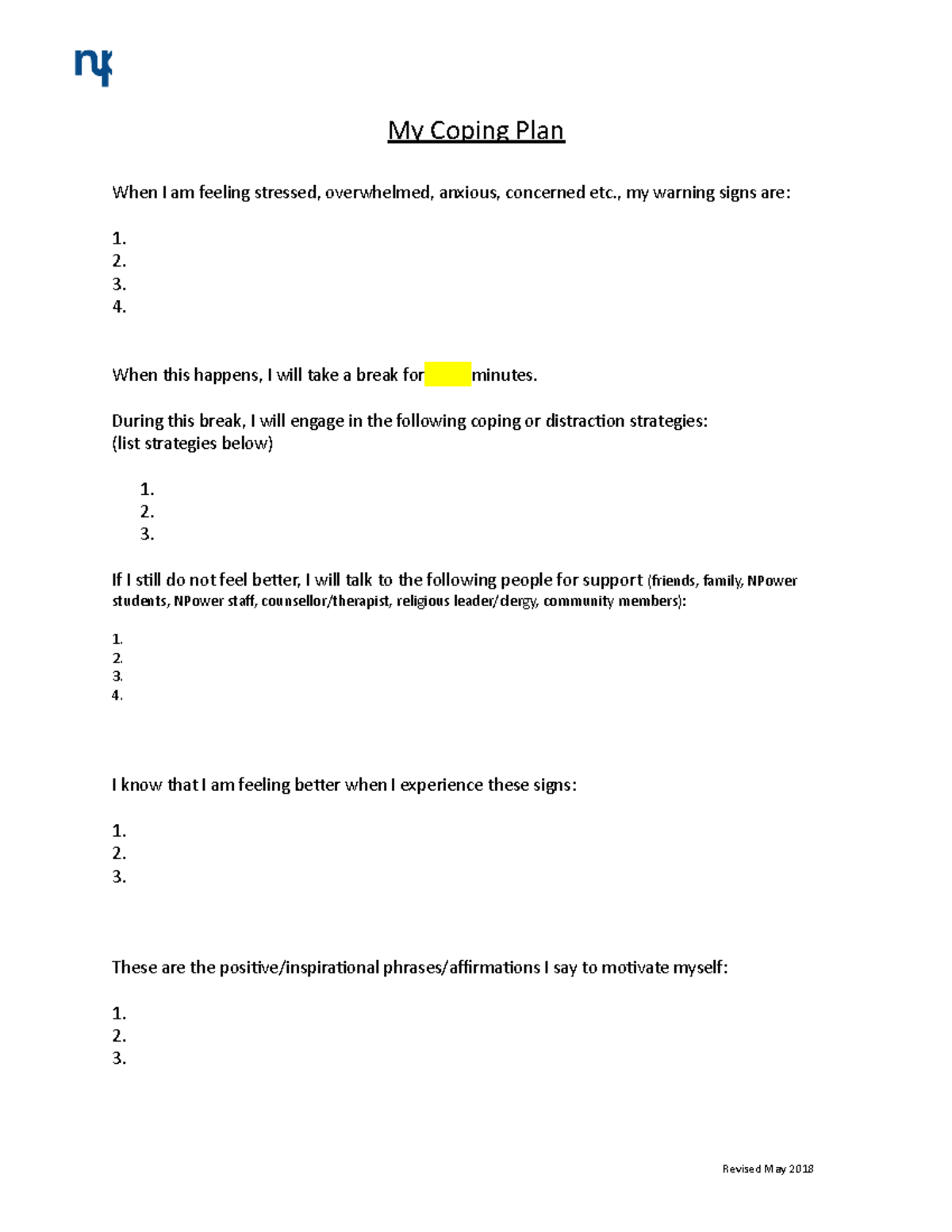 My Coping Plan Project - My Coping Plan When I am feeling stressed ...