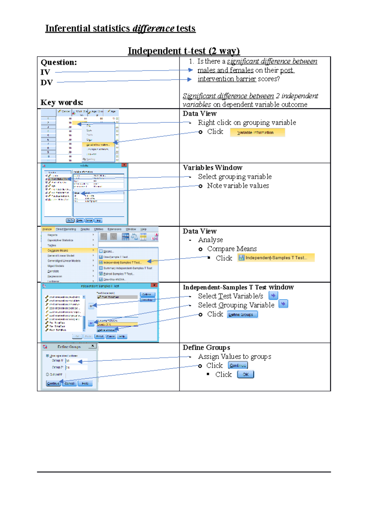 Inferential statistics difference tests - Independent t-test (2 way ...