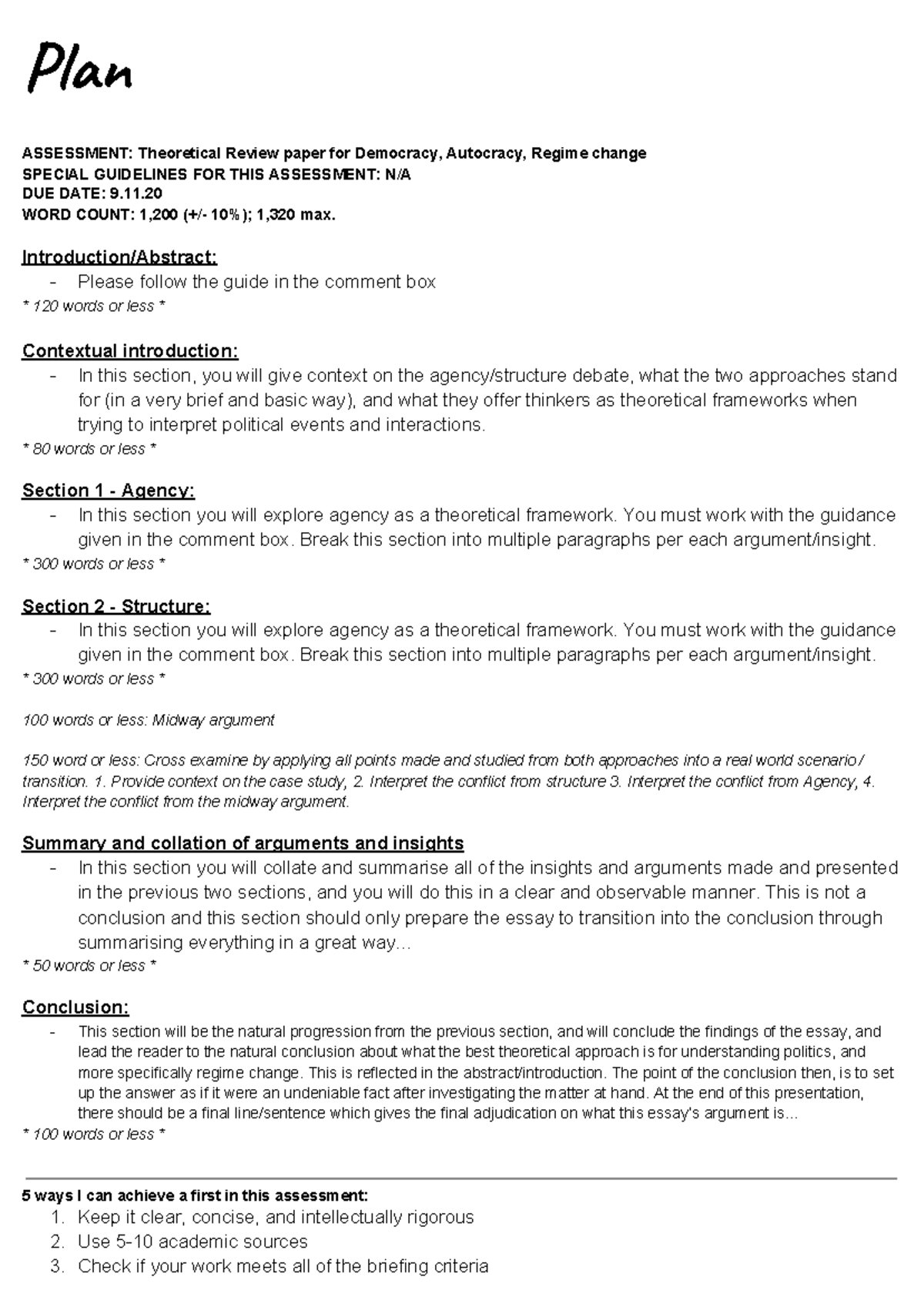 Planning for Assignment 1 Dem, Aut, Reg Change - Plan ASSESSMENT ...