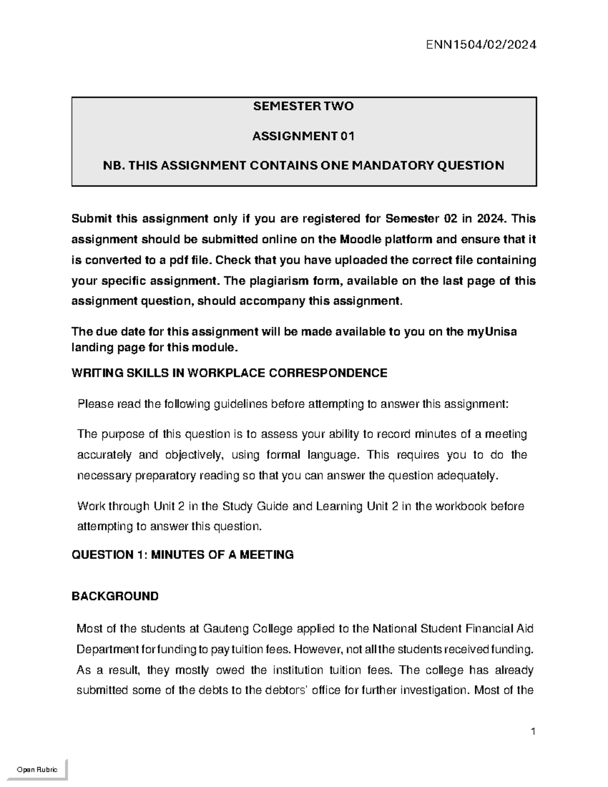 ENN1504 2024 Semester 02 Assignment 01 (003) - SEMESTER TWO ASSIGNMENT ...