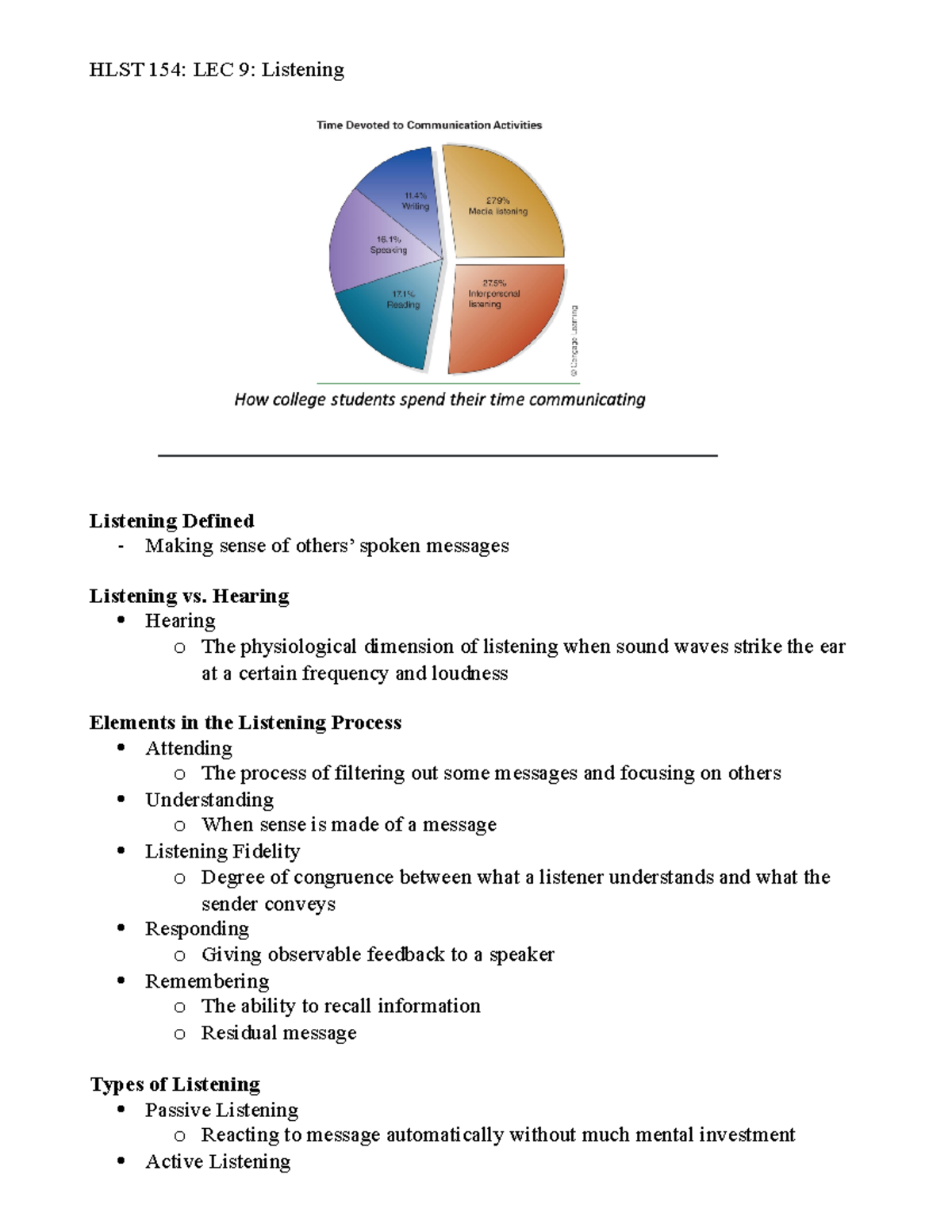 HLST 154 LEC 9 Listening - HLST 154: LEC 9: Listening Listening Defined ...