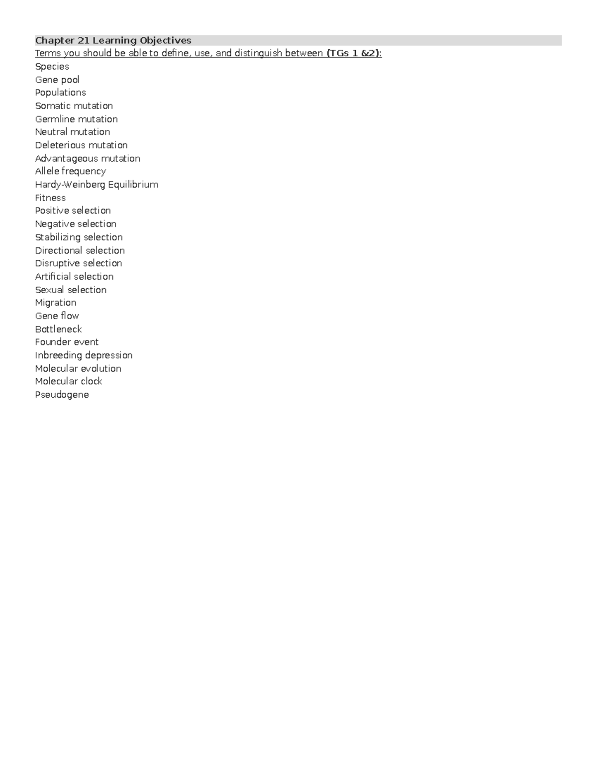 Chapter 20 Learning Objectives - Chapter 21 Learning Objectives Terms you should be able to ...
