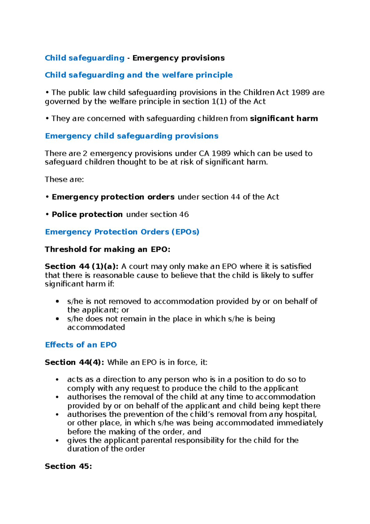 Child safeguarding - Emergency provisions - These are: Emergency ...