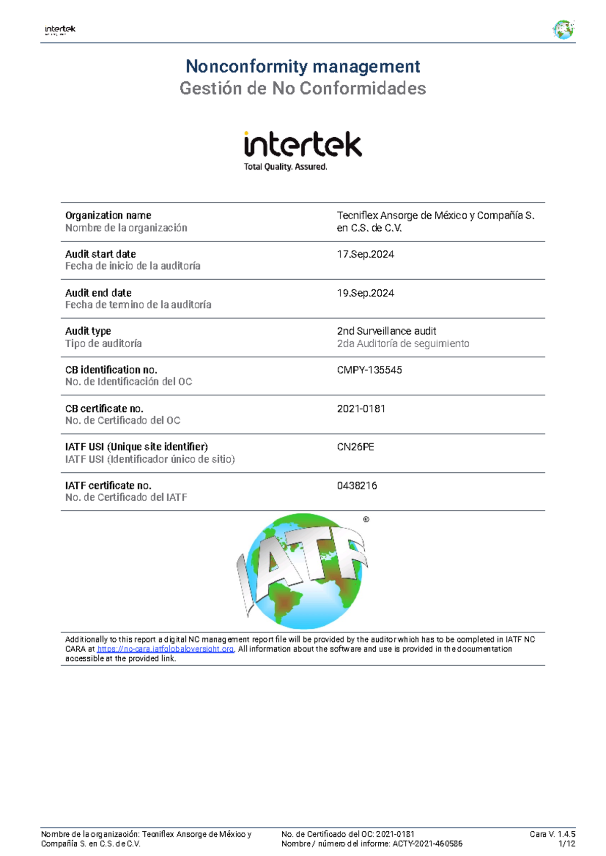 21.Oct.24 Nc Management ACTY 2021 460586 2021 0181 17.Sep.2024 19 - Nonconformity management ...