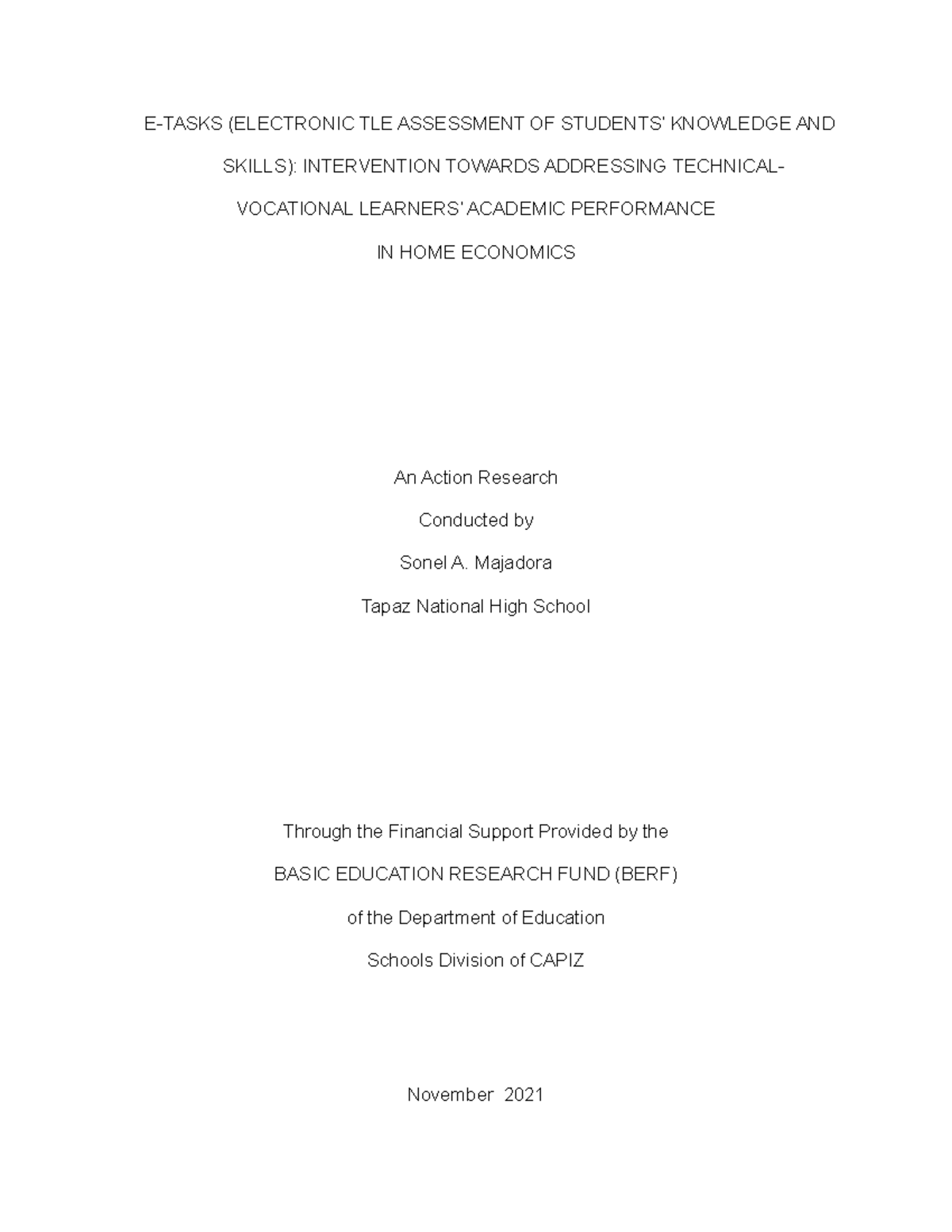 E Tasks Sonel Majadora - E-TASKS (ELECTRONIC TLE ASSESSMENT OF STUDENTS ...