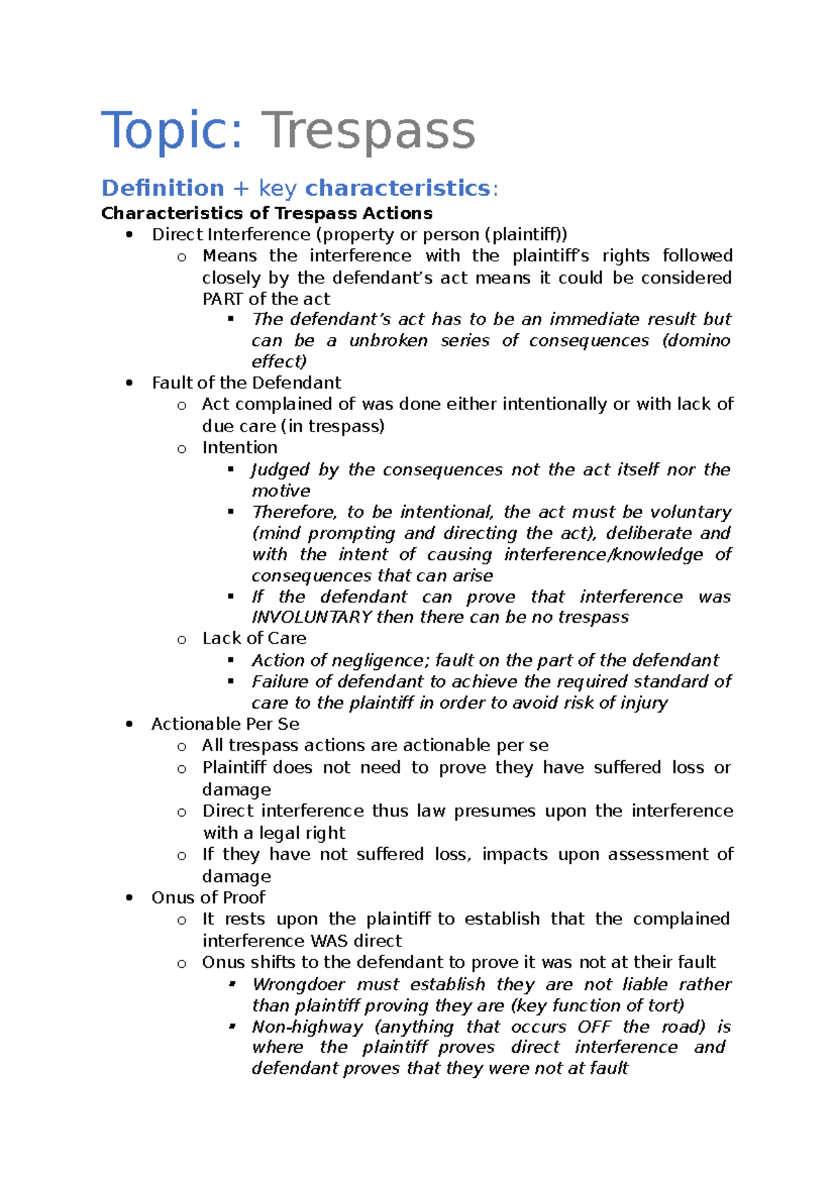 Trespass - 102 - Topic: Trespass Definition + key characteristics ...