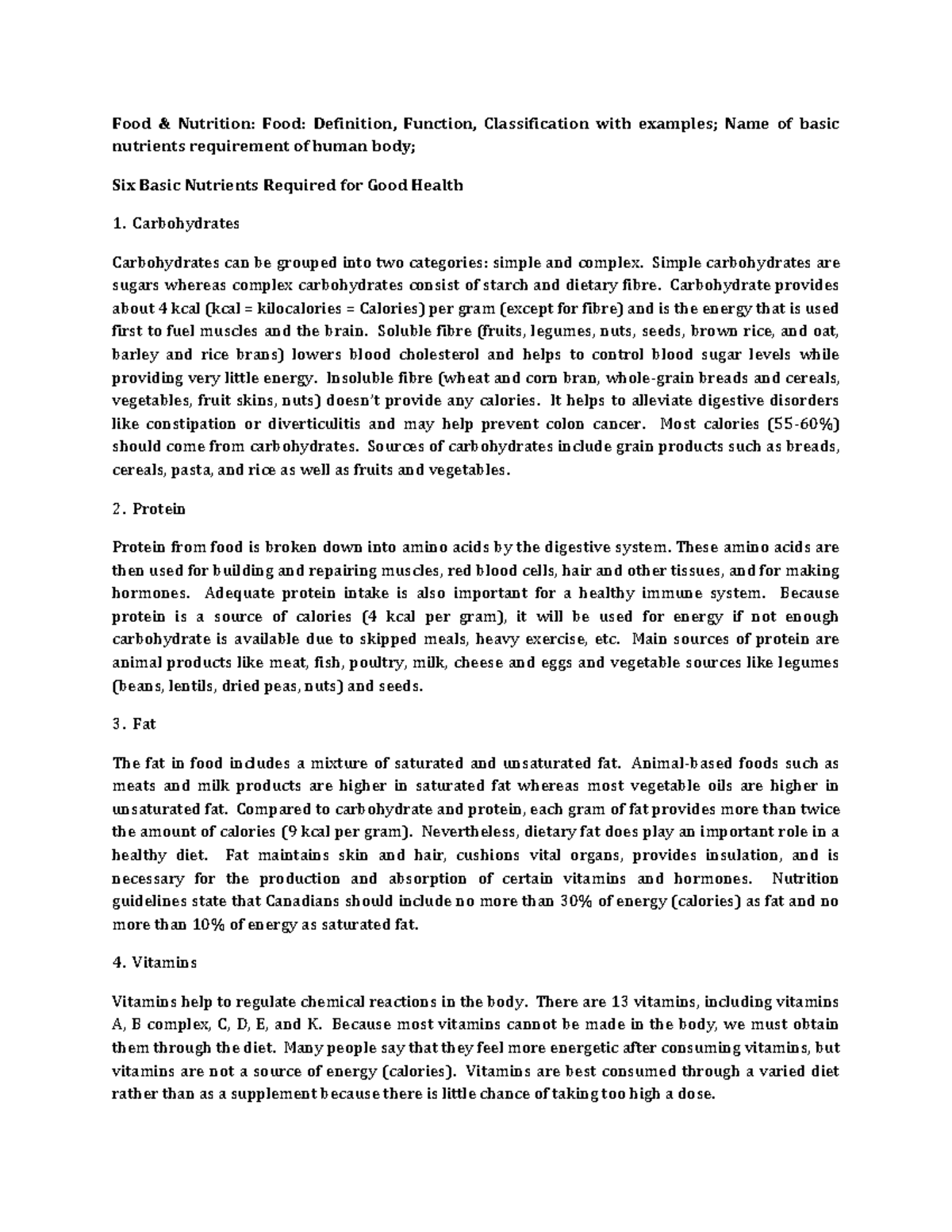 Food Nutrition - bio lecture notes - Food & Nutrition: Food: Definition ...