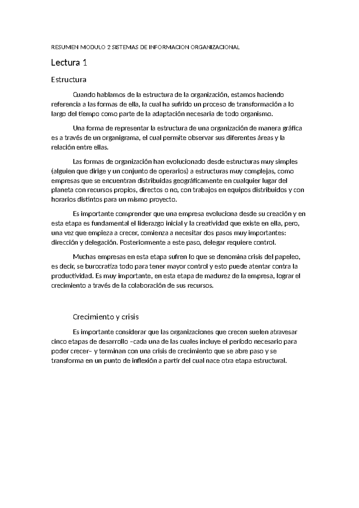 Resumen Modulo 2 Sistemas DE Informacion Organizacional - RESUMEN MODULO 2 SISTEMAS DE ...