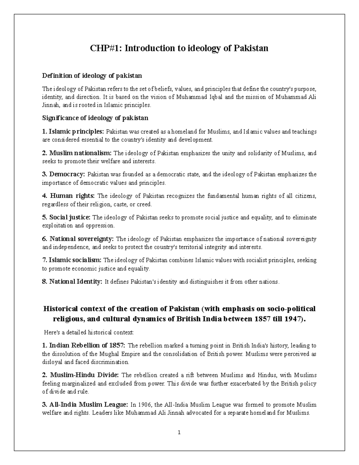 UHS Pak Study Notes - CHP#1: Introduction to ideology of Pakistan ...