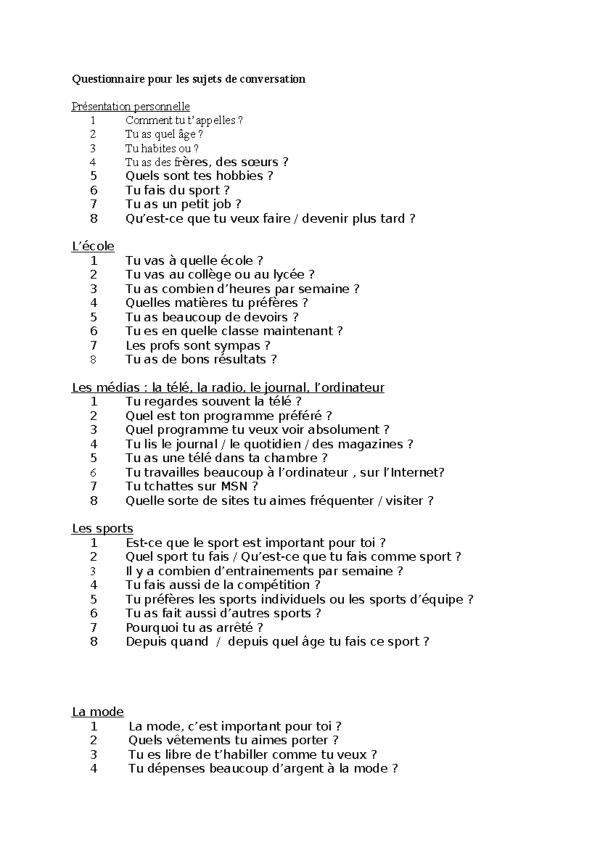 BB Questionnaire - vragen - Questionnaire pour les sujets de ...