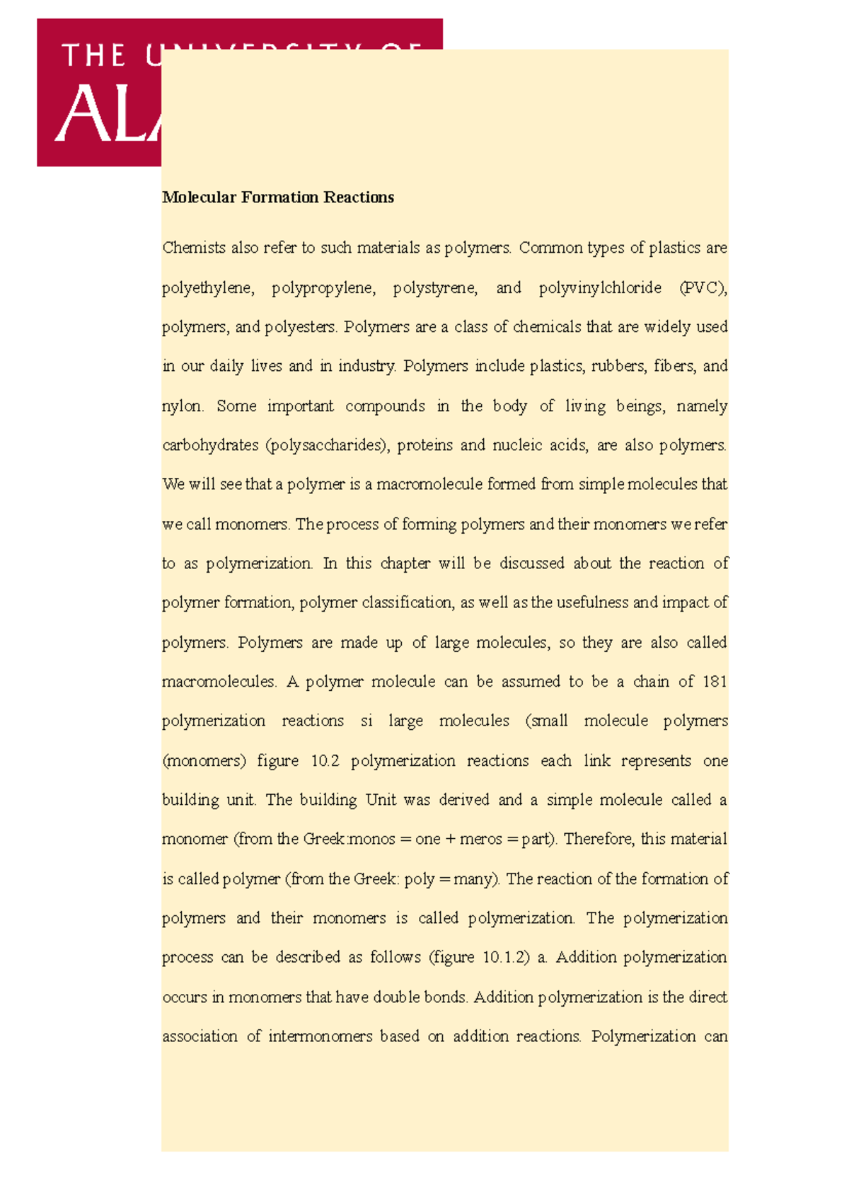 Lecture Documents Chemistry - Molecular Formation Reactions - Molecular ...