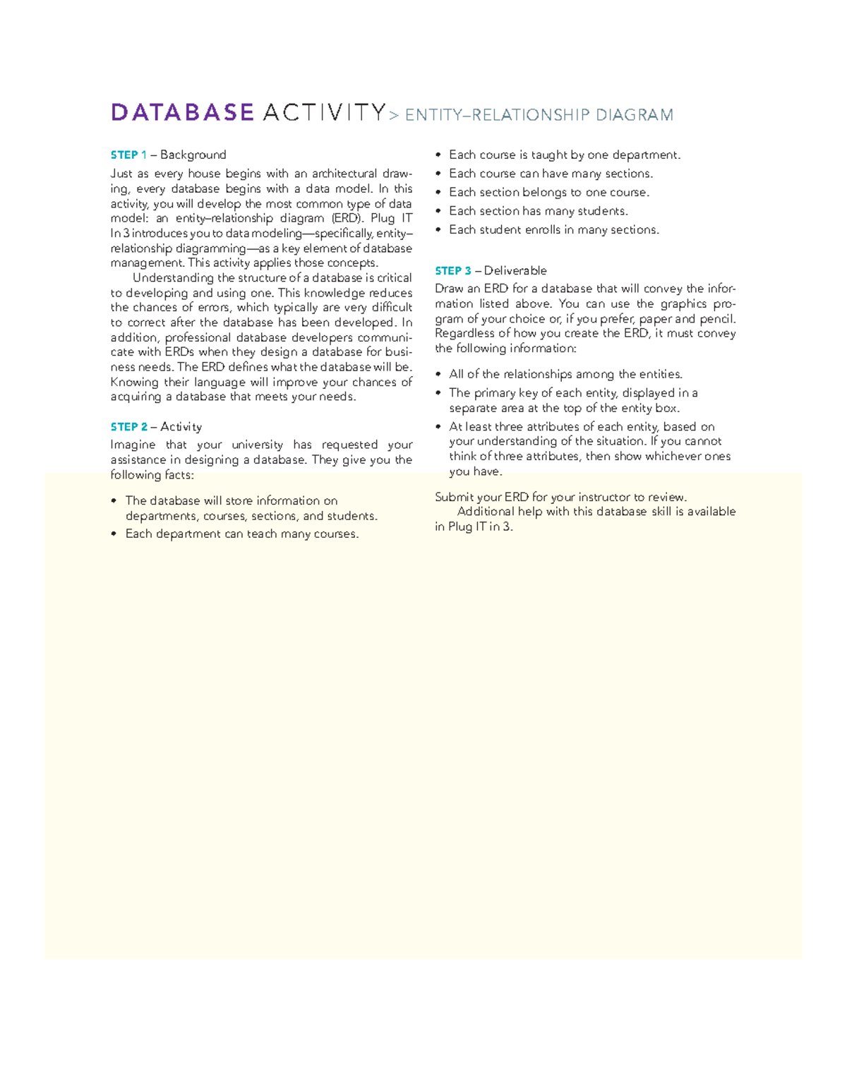 Ch03 instructions - ..... - D ATA B A S E A C T I V I T Y > ENTITY ...