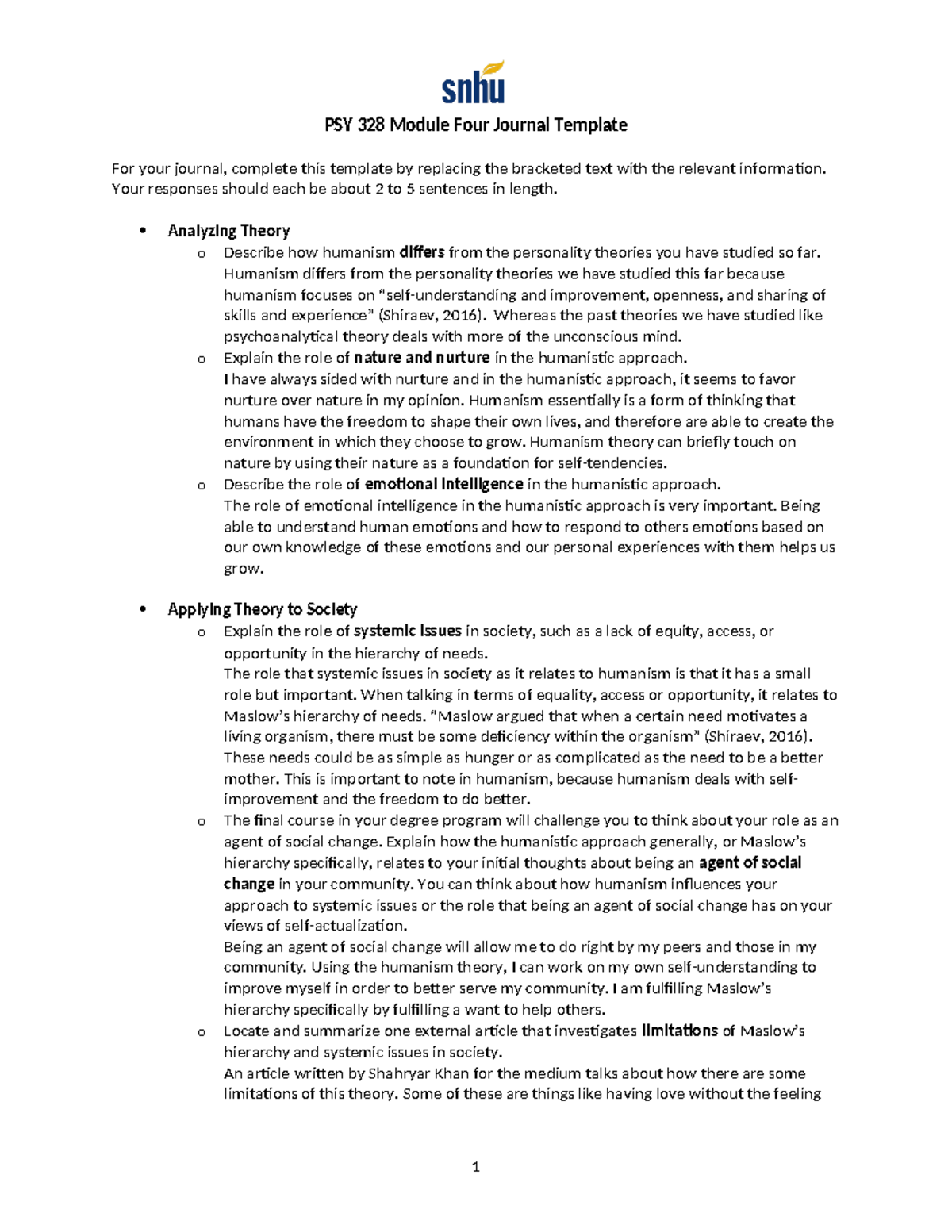 PSY 328 Module Four Journal - Your responses should each be about 2 to ...