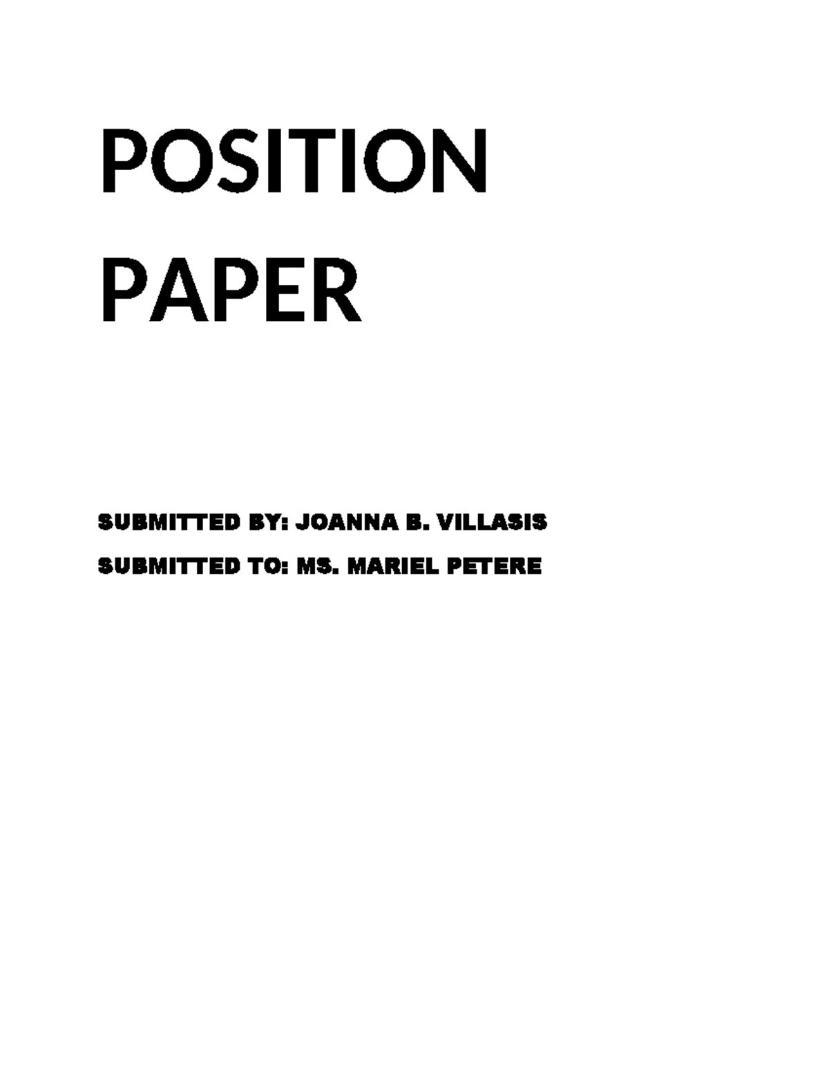 Position Paper - ... - POSITION PAPER SUBMITTED BY: JOANNA B. VILLASIS ...