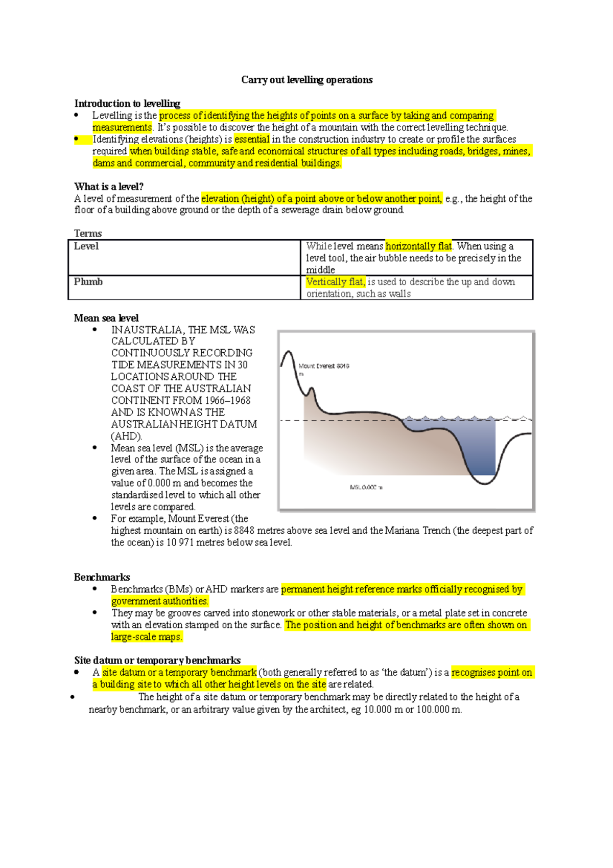 Carry out levelling operations - Carry out levelling operations ...