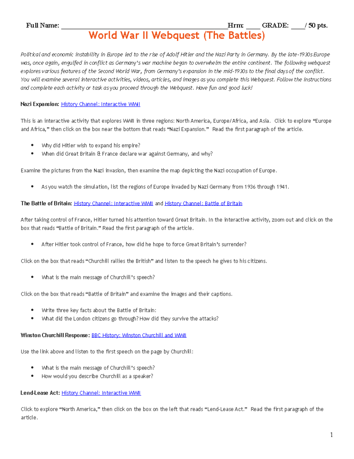 World War II Battles - Full Name ...