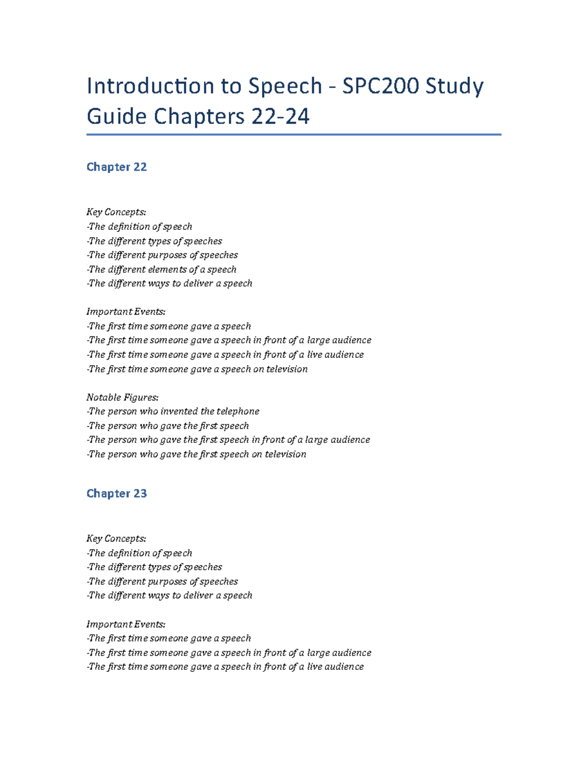 Introduction to Speech - SPC200 Study Guide Chapters 22-24 ...