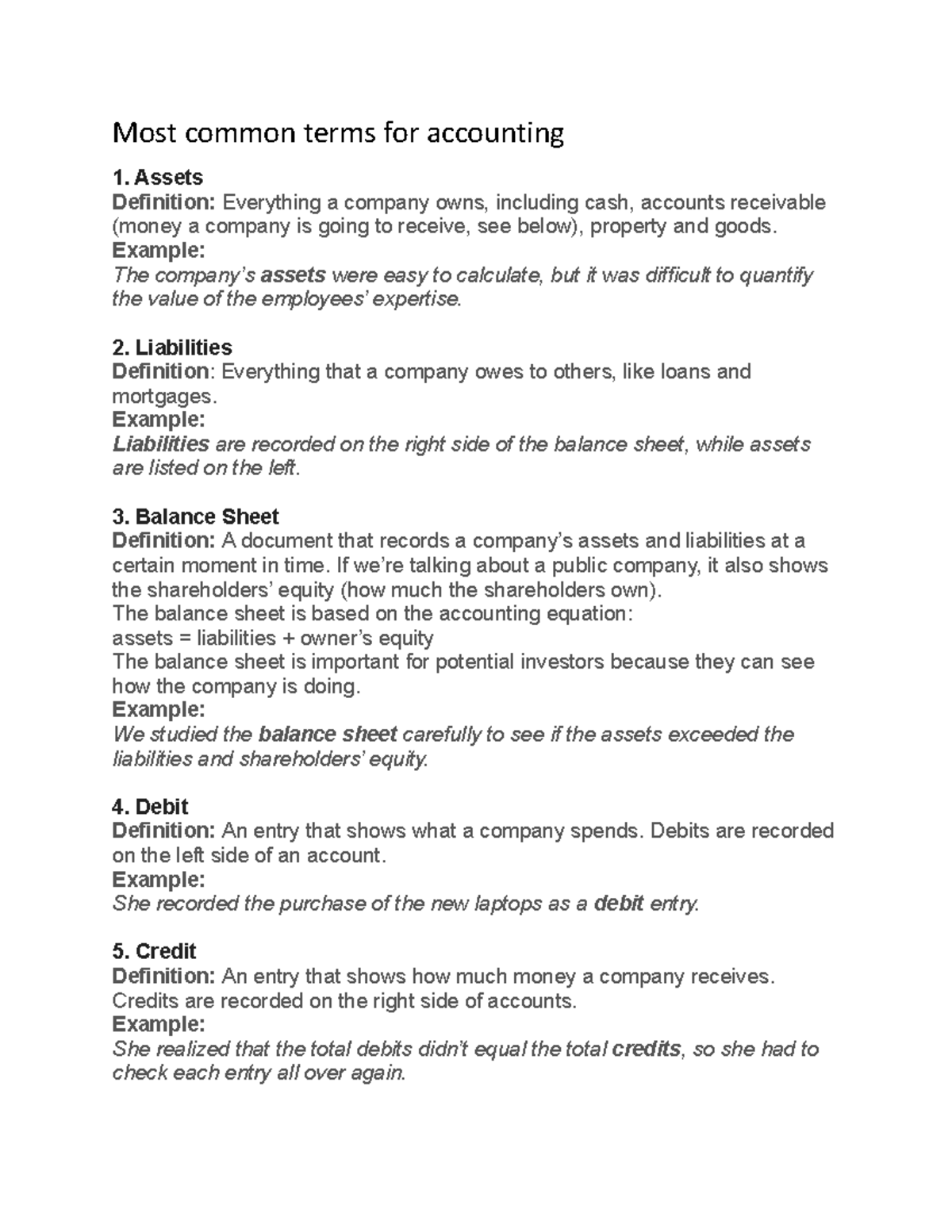 Most common terms for accounting - Most common terms for accounting ...