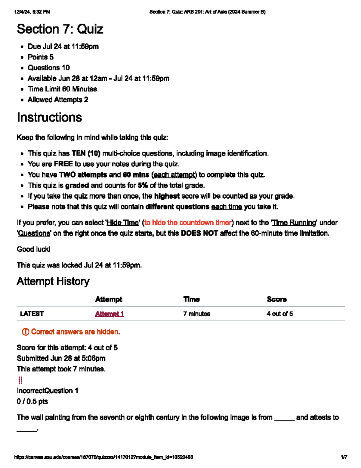 Qz9 - no description - 6:32 PM Section 7: Quiz: ARS 201: Art of Asia ...