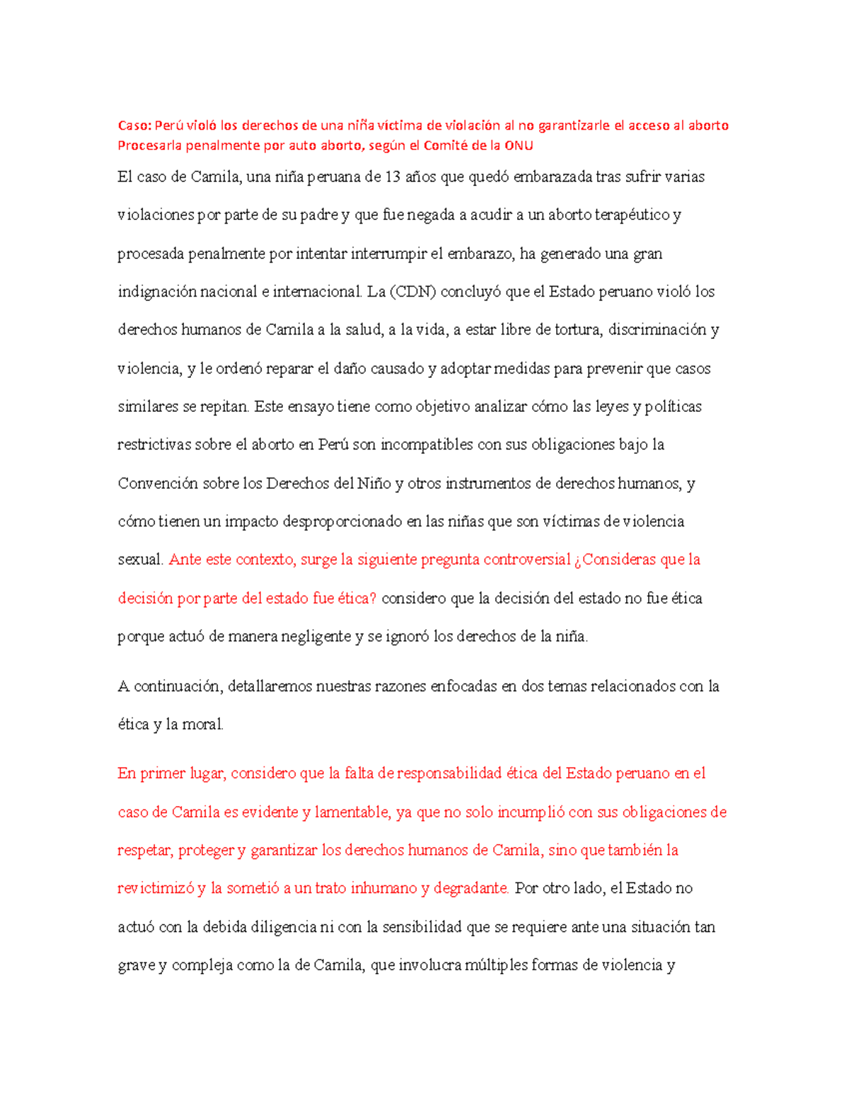 CASO DE Camila - bbnbn - Caso: Perú violó los derechos de una niña ...