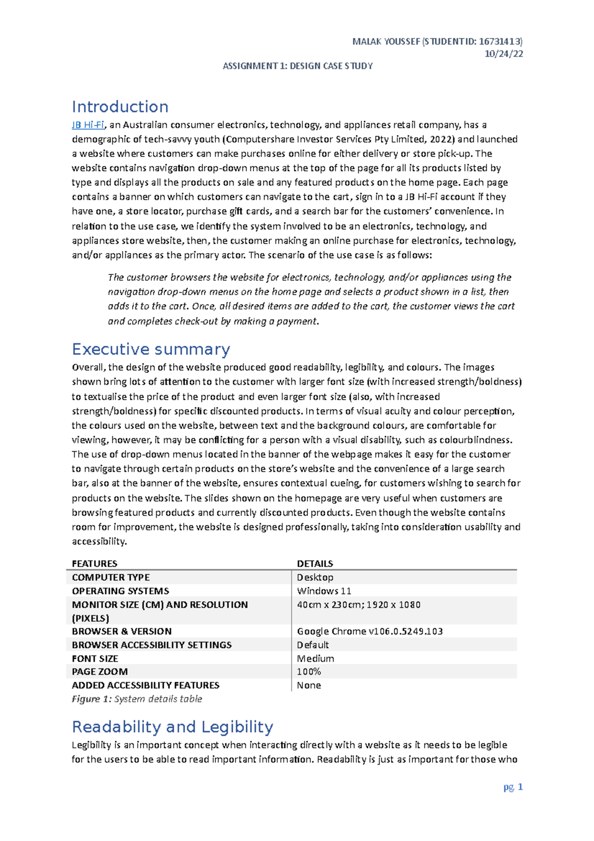 (original)Assignment 1 Design Case Study Malak Youssef 16731413 - 10/24 ...