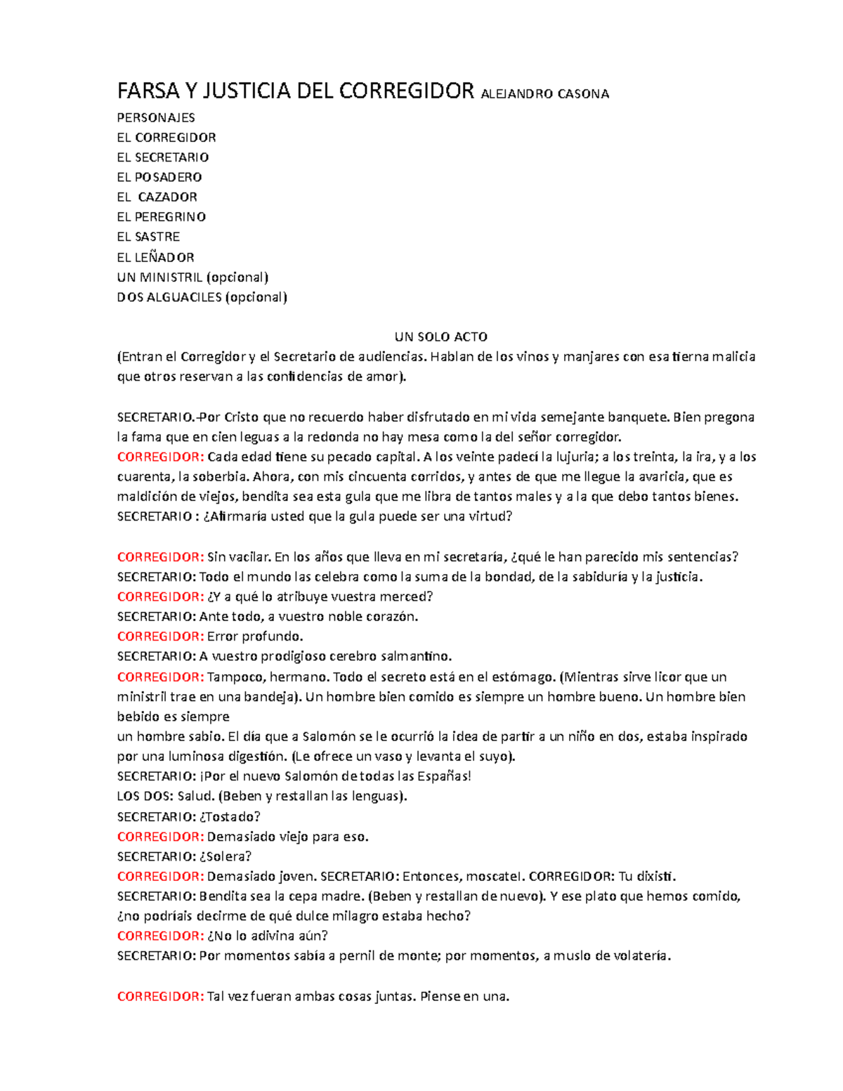 Farsa Y Justicia DEL Corregidor Alejandro Casona - FARSA Y JUSTICIA DEL ...