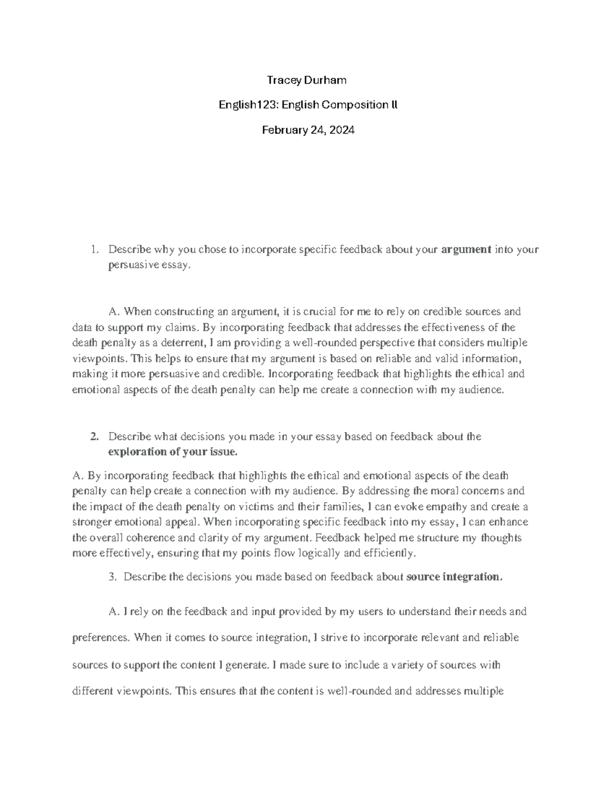 Tracey Durham 1 - project - Tracey Durham English123: English ...