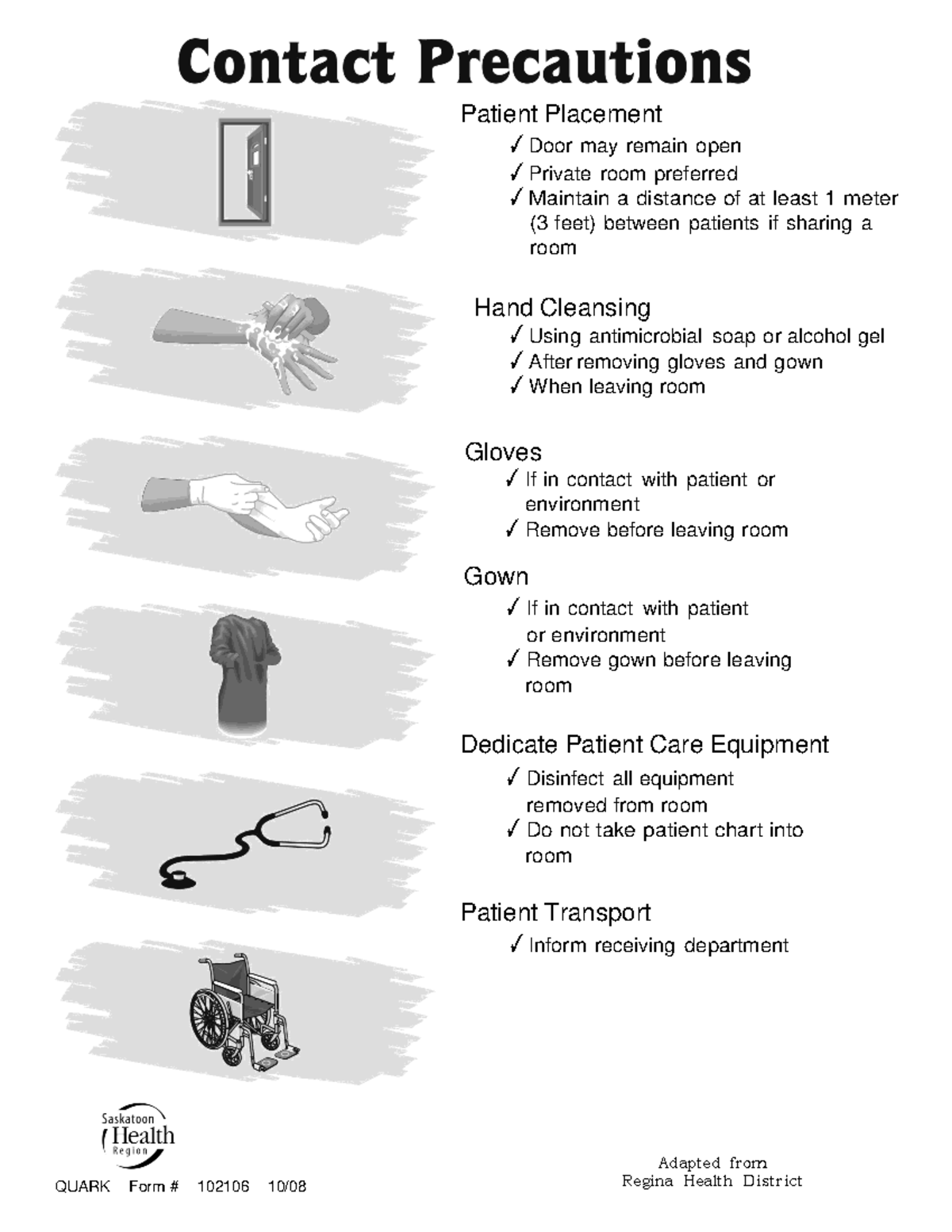Contact Precautions - Patient Placement Door may remain open Private ...