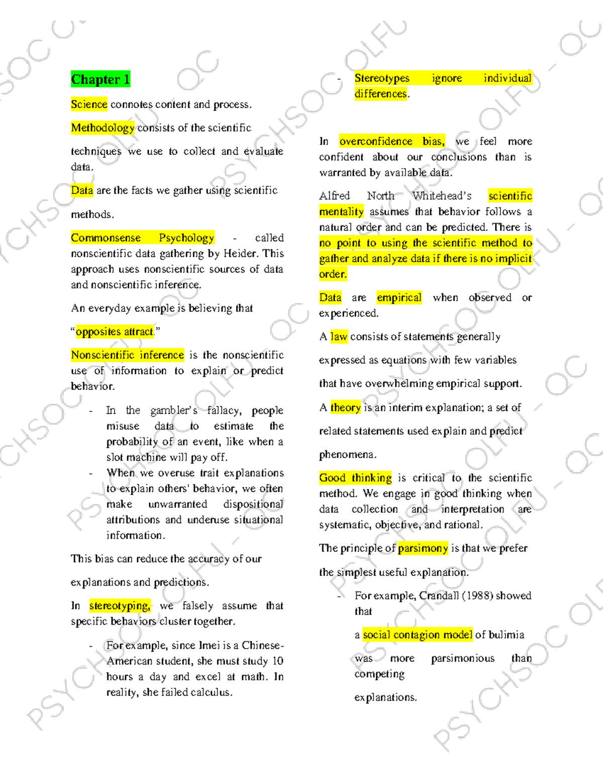 Experimental Psychology Reviewer - Chapter 1 Science connotes content ...