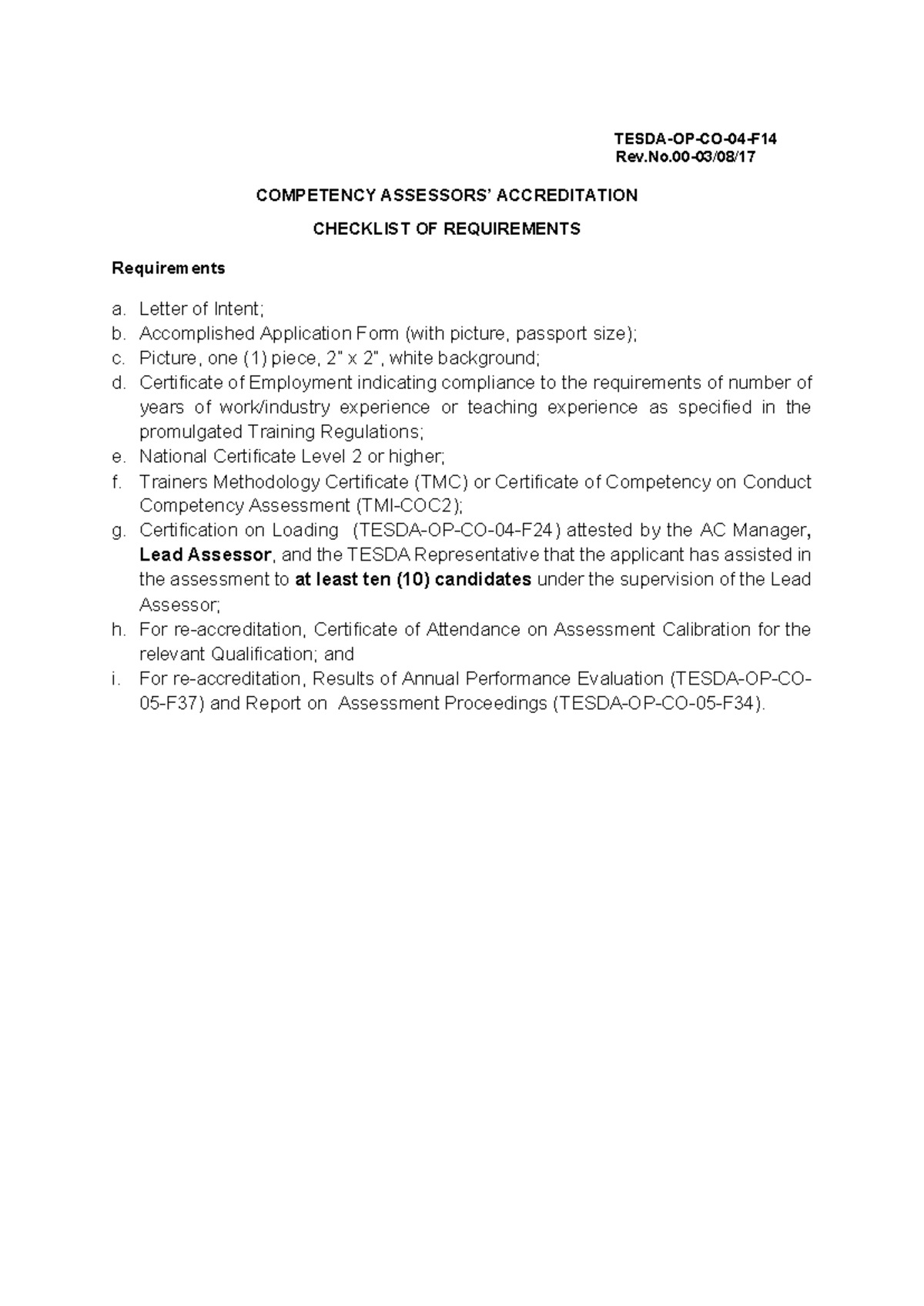 Tesda-OP-CO-04 Accreditation Assessors Forms - Rev.No-03/08/ COMPETENCY ...