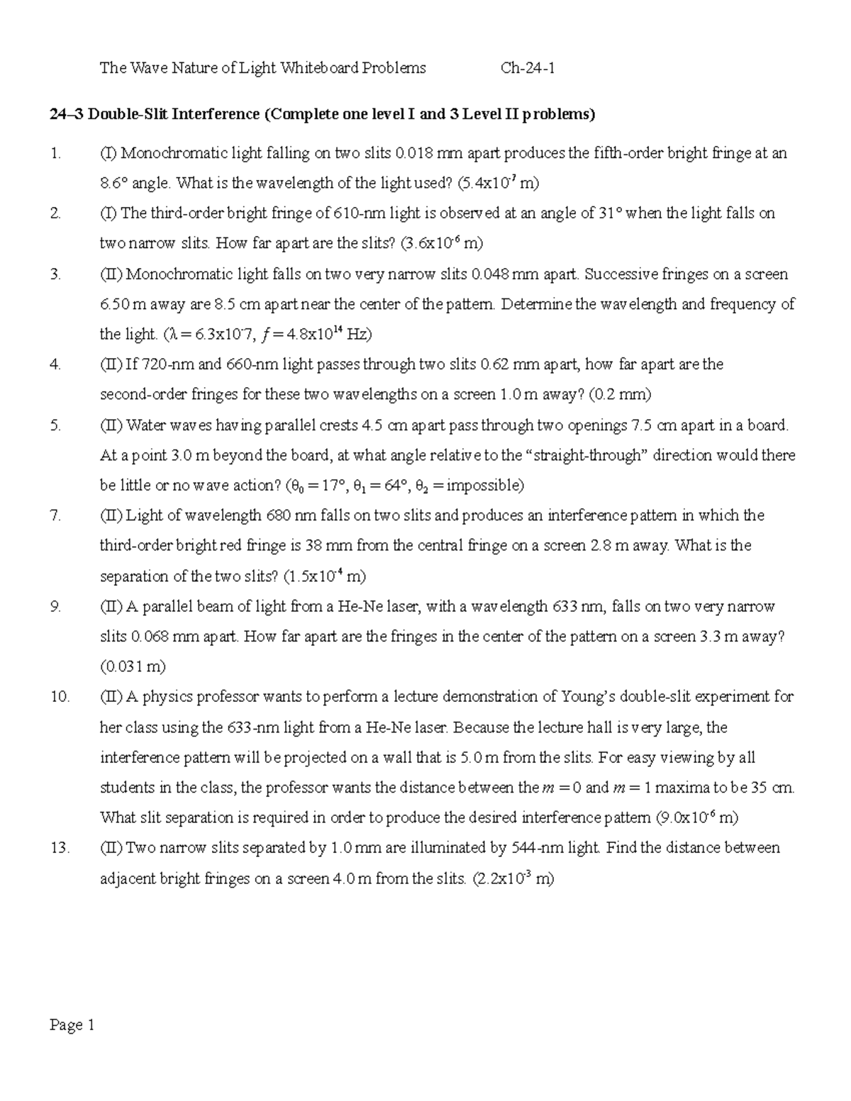 002 Ch 24 Whiteboard Problem - The Wave Nature of Light Whiteboard ...