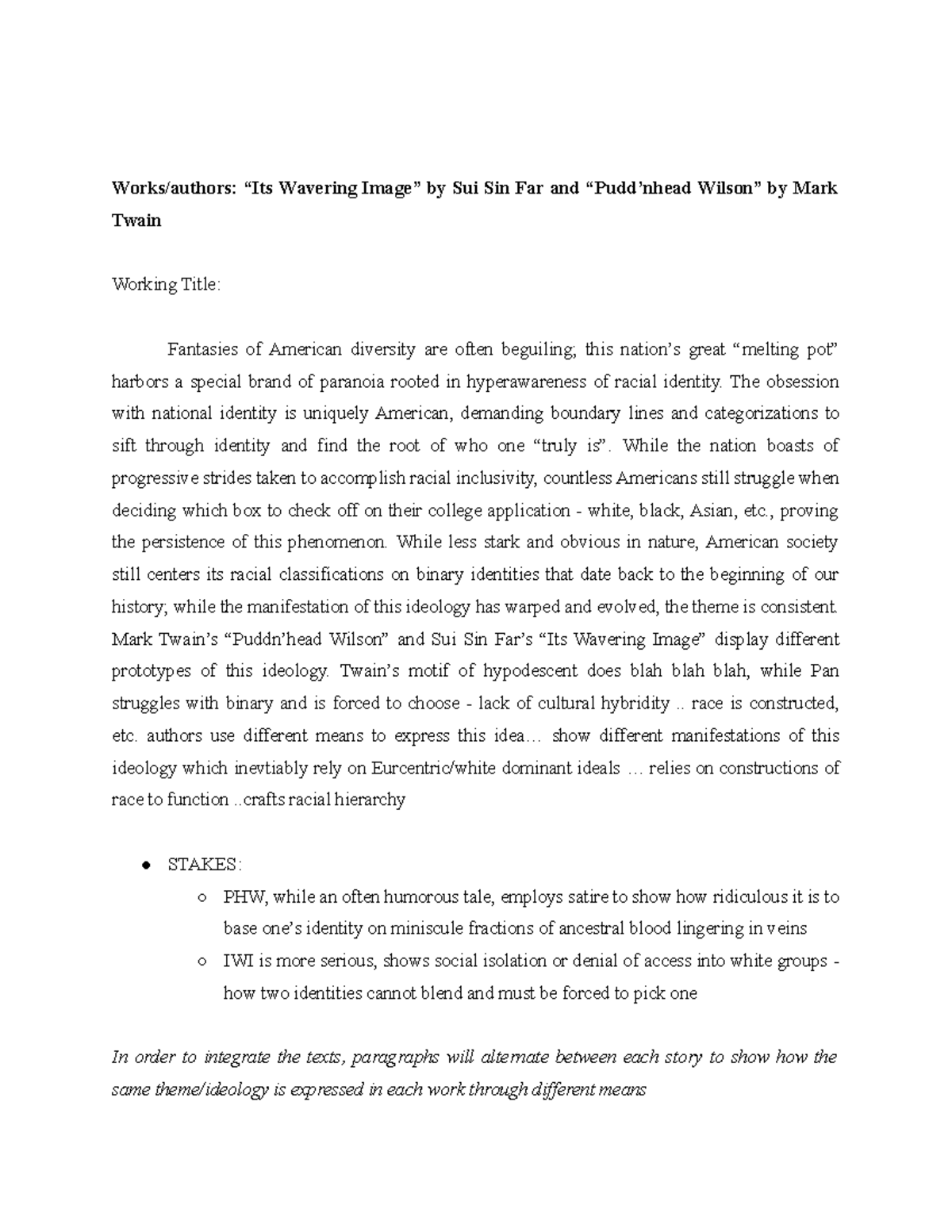 Paper 1 Full Outline - Works/authors: “Its Wavering Image” by Sui Sin ...