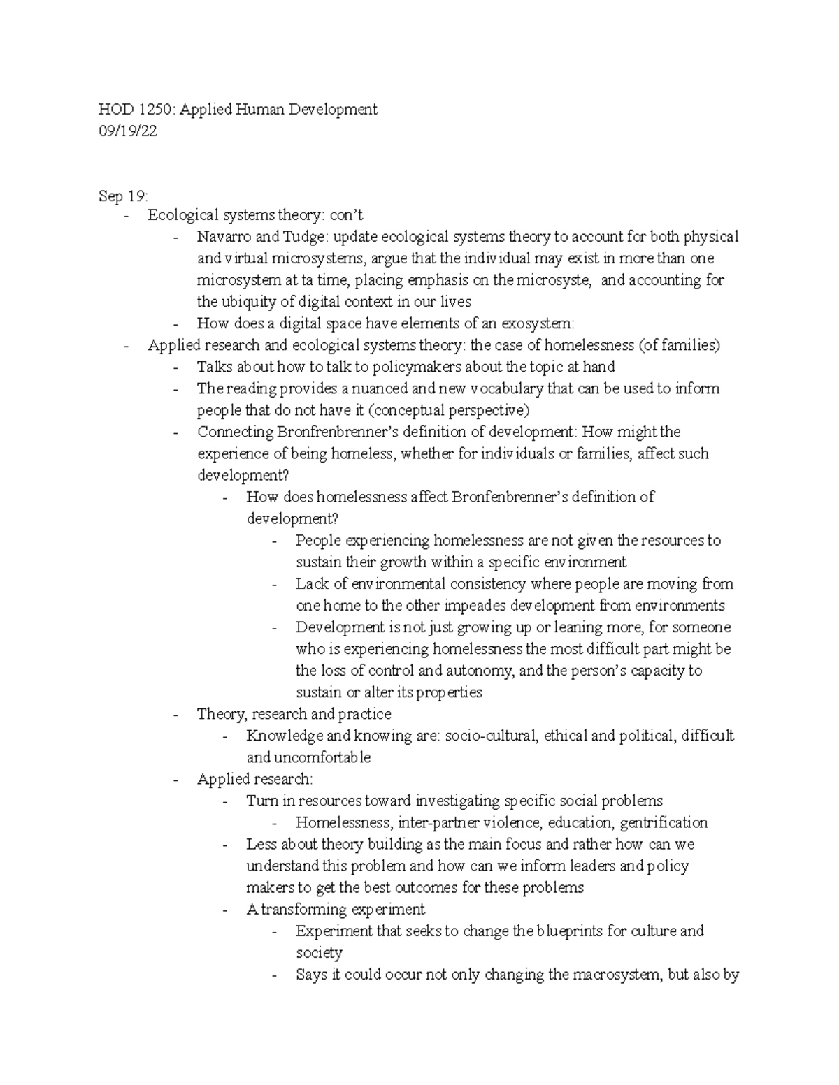 Week 5 09 19 22 lecture - HOD 1250 - applied human development with ...