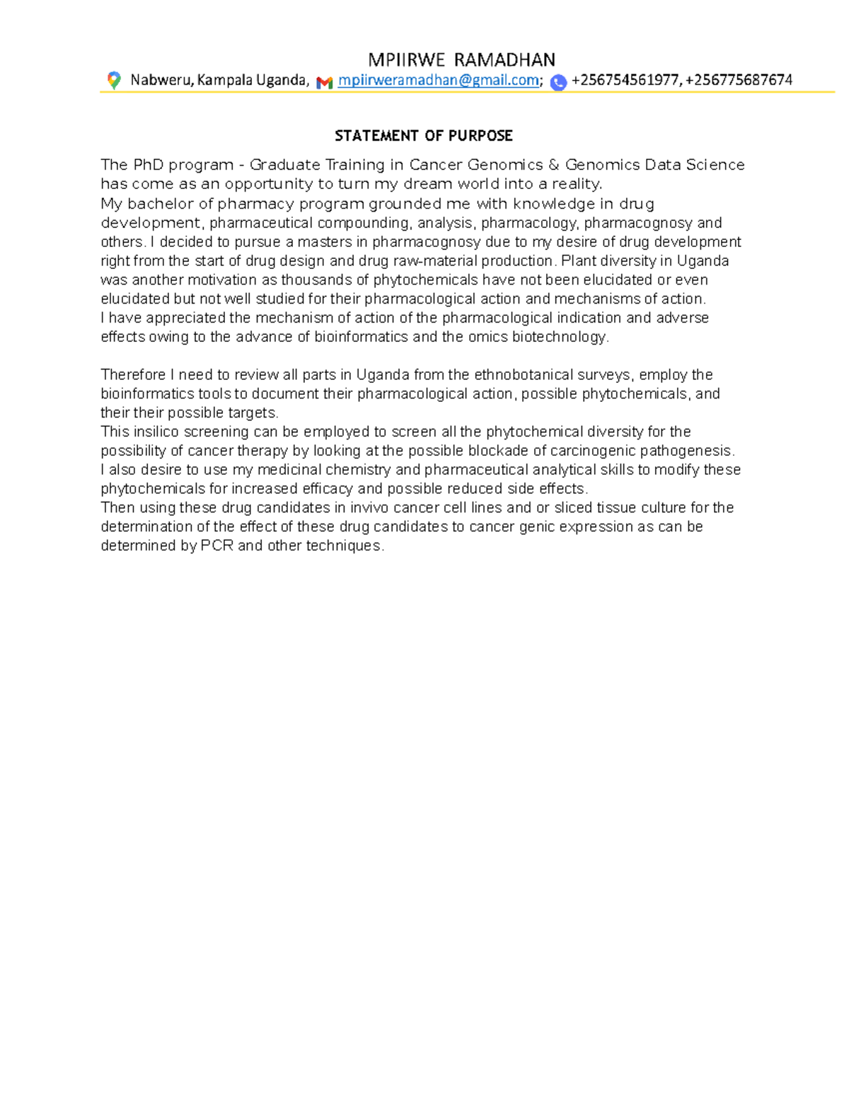 Statement of purpose Ph D - STATEMENT OF PURPOSE The PhD program ...