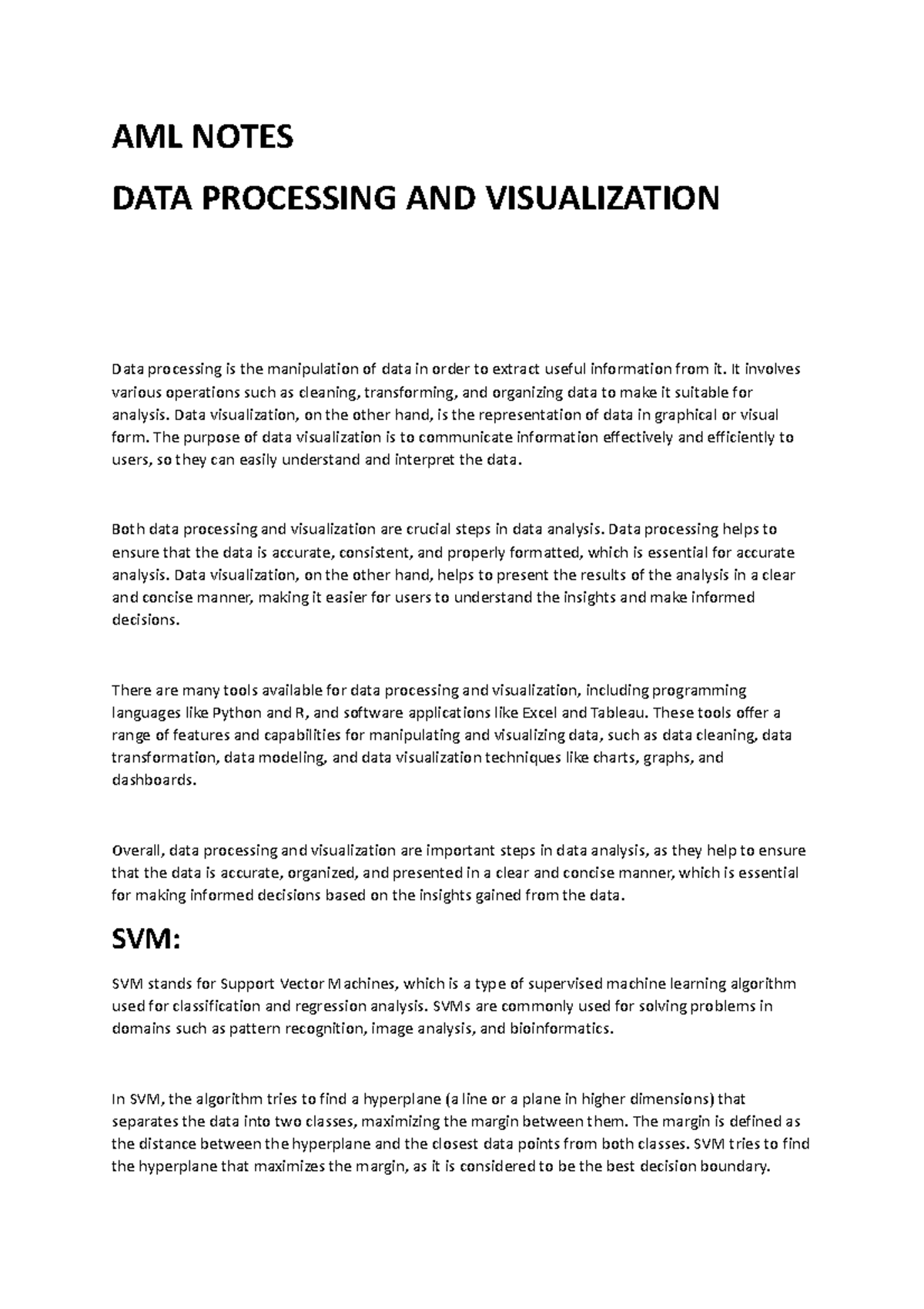 AML Notes - AML NOTES DATA PROCESSING AND VISUALIZATION Data processing ...