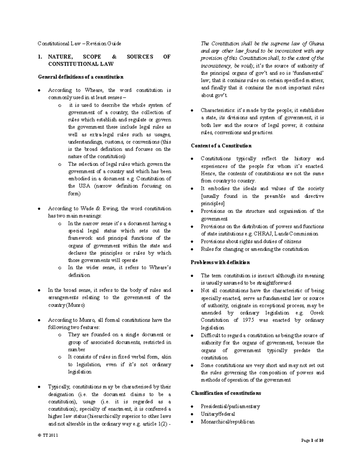 Constitutional Law I Exam Prep-1 - © TT 2011 Constitutional Law ...