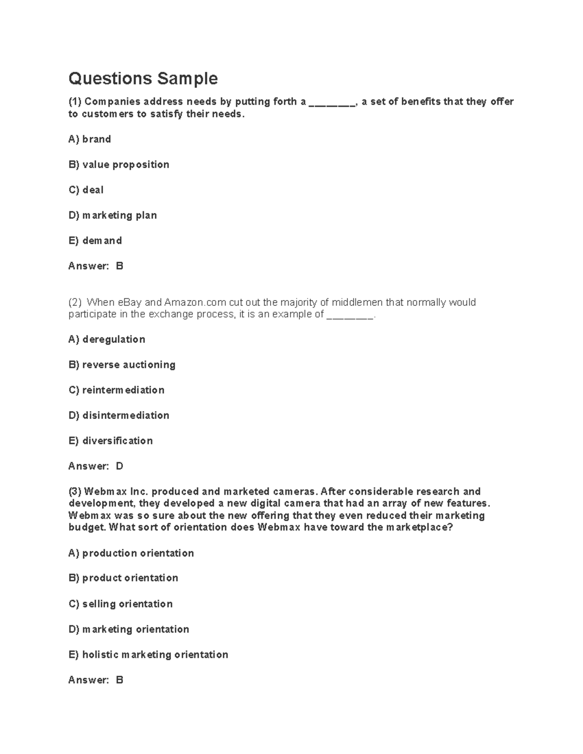 Questions Sample - Questions Sample (1) Companies address needs by ...