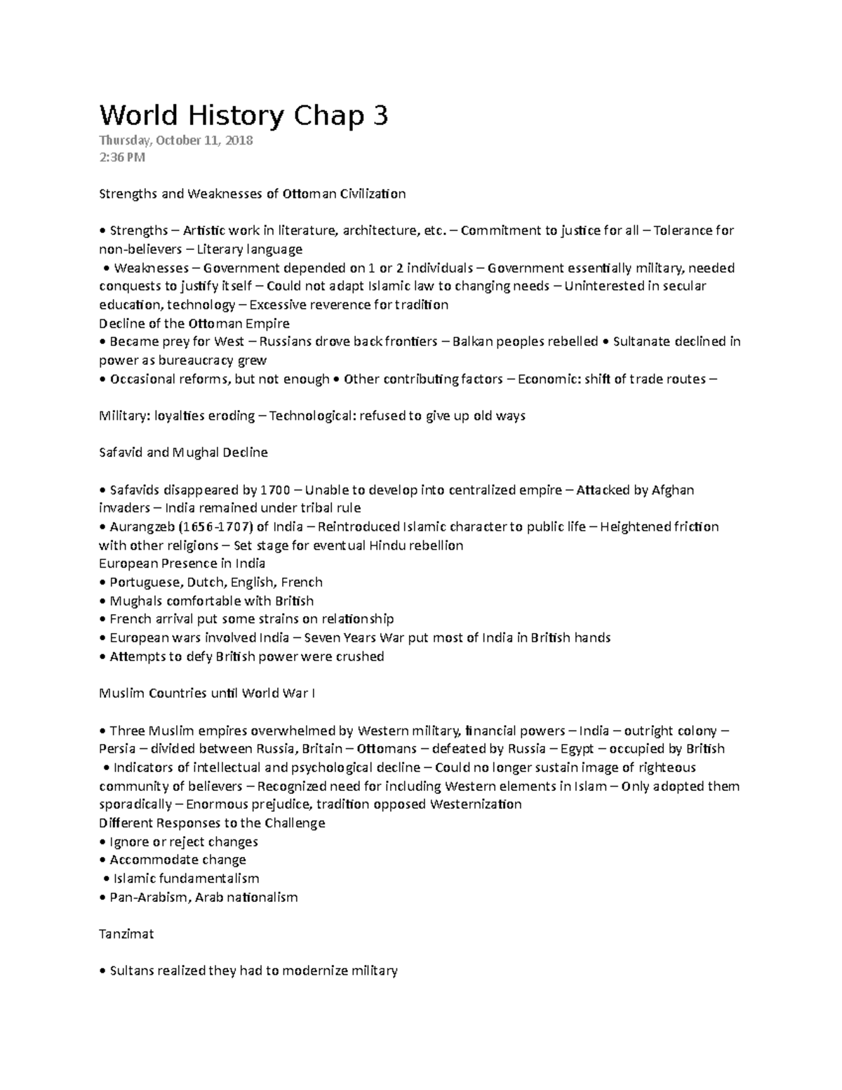 World History Chap 3 - Lecture notes 3 - World History Chap 3 Thursday ...